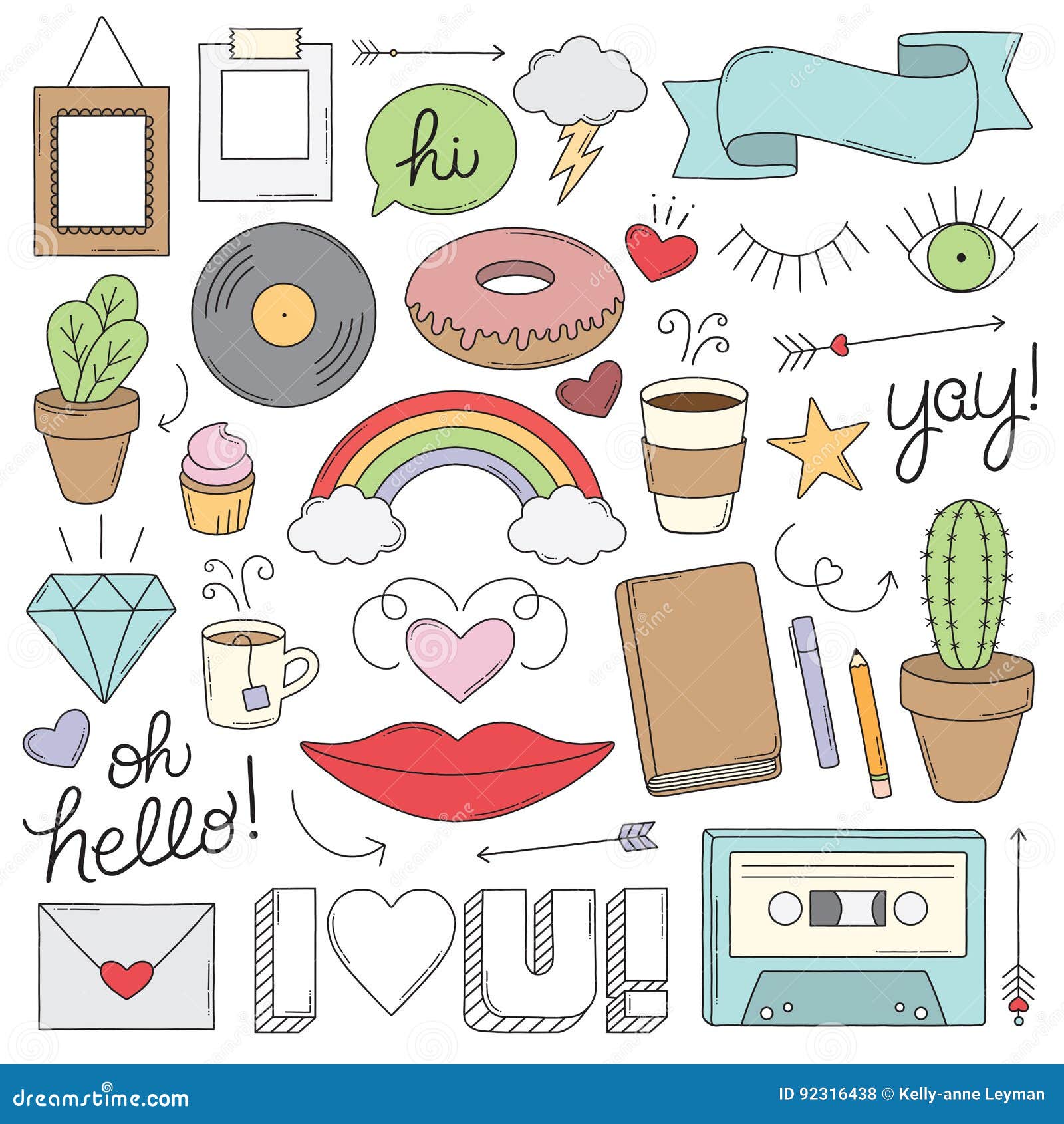 Vintage Doodle Objects stock vector. Illustration of collection - 92316438
