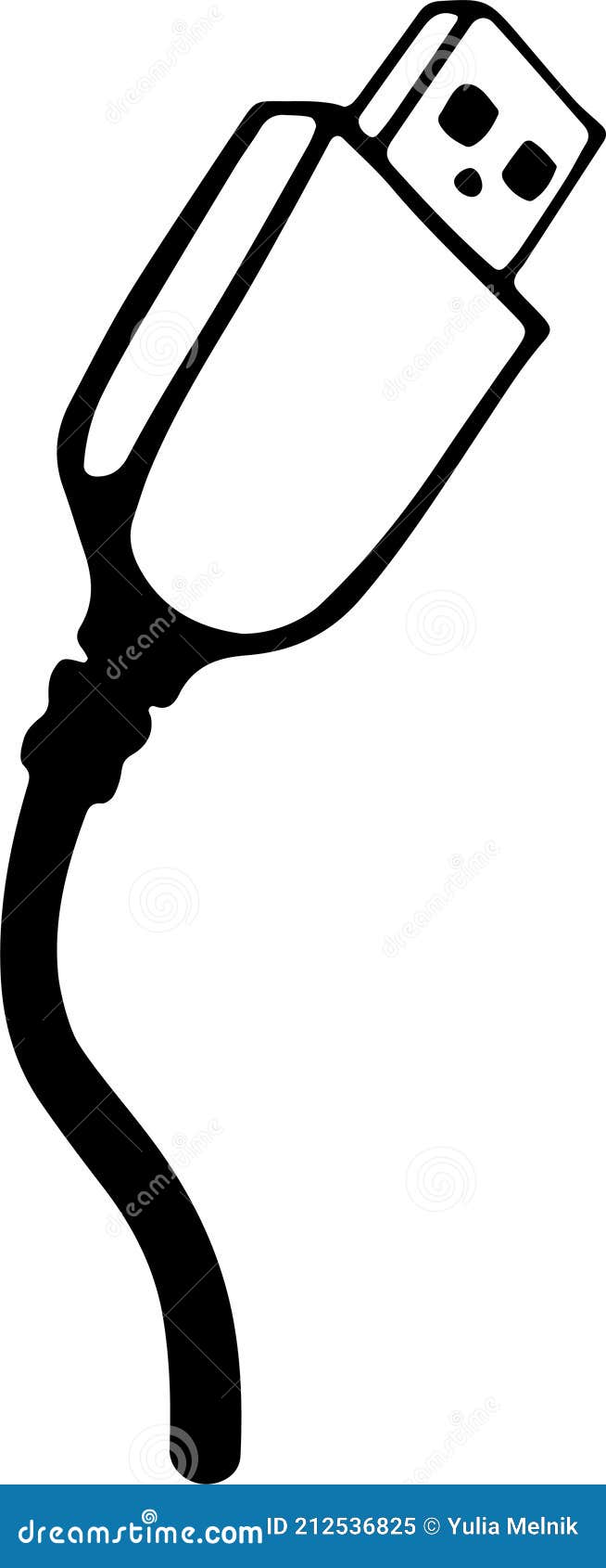 Vintage Doodle with Usb Cable Doodle Vector. Hand Drawn Usb Wire ...