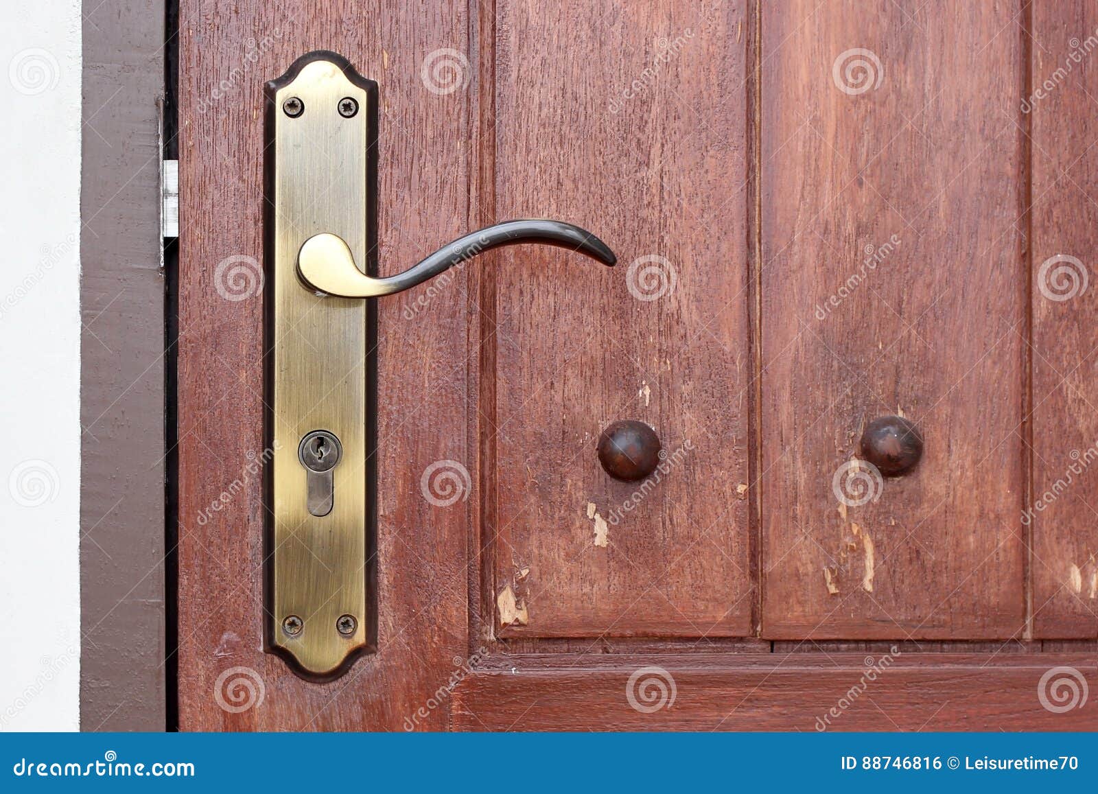 Vintage Door Handle with Keyhole Stock Photo - Image of knocker, hole ...