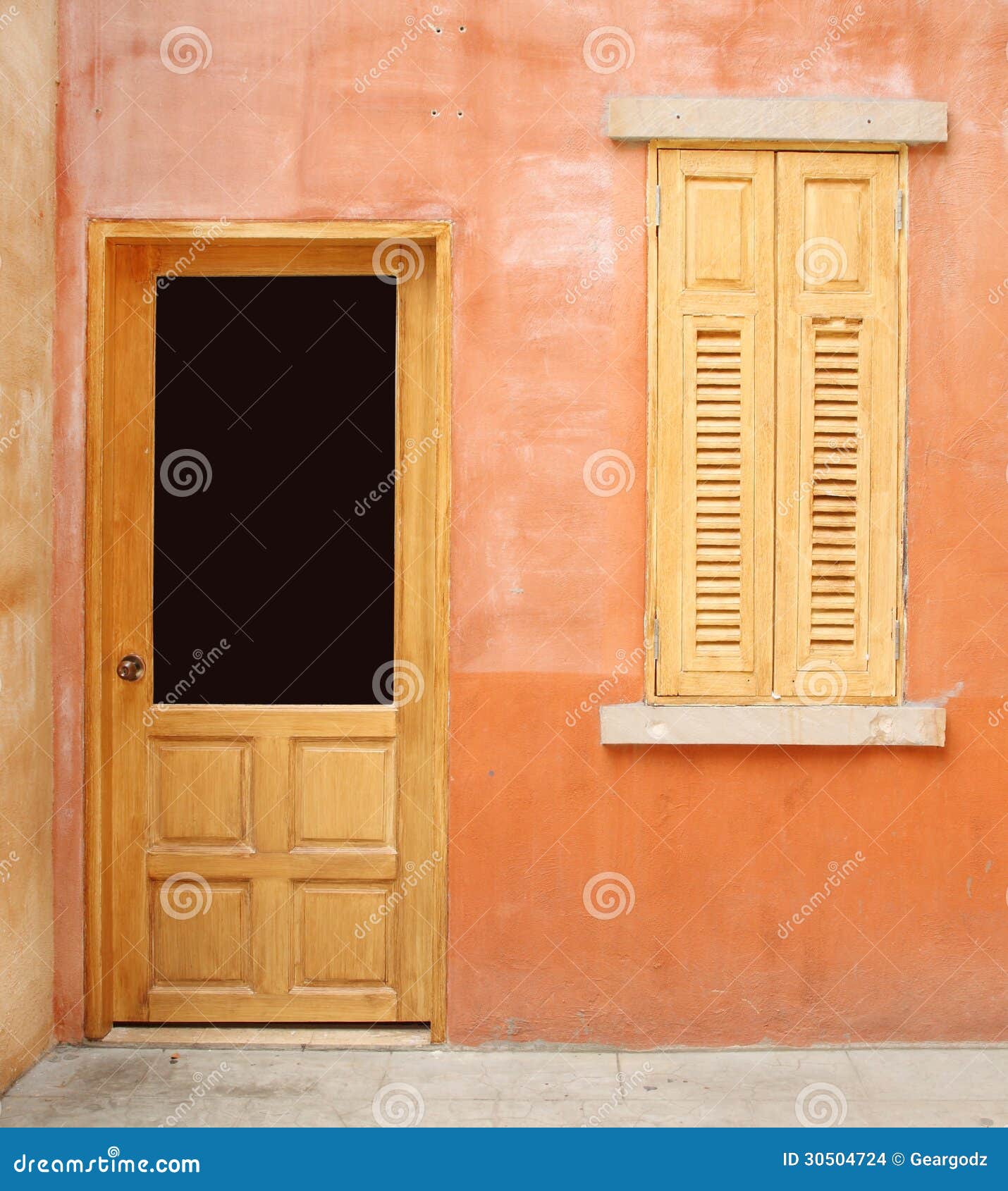 Vintage Door and Window on Wall Background Stock Photo - Image of green ...