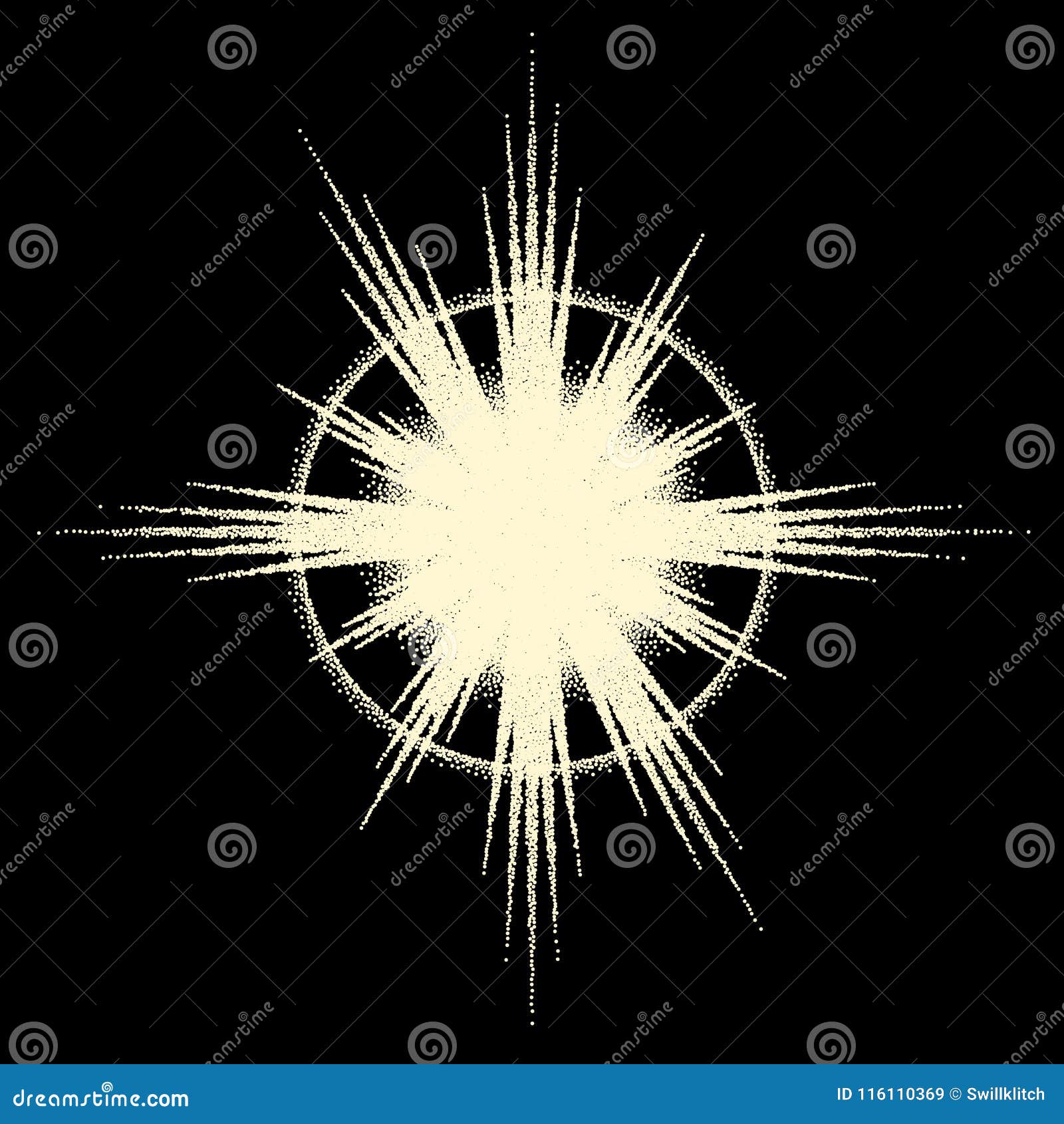 Vintage Dotwork Star, Sunburst or Explosion with Rays Stock Vector ...