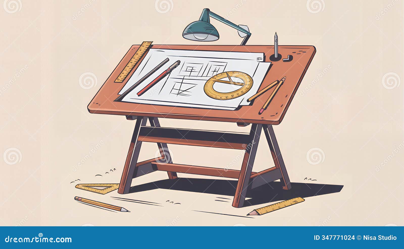 Vintage Drafting Table with Architectural Tools and Blueprint: a ...