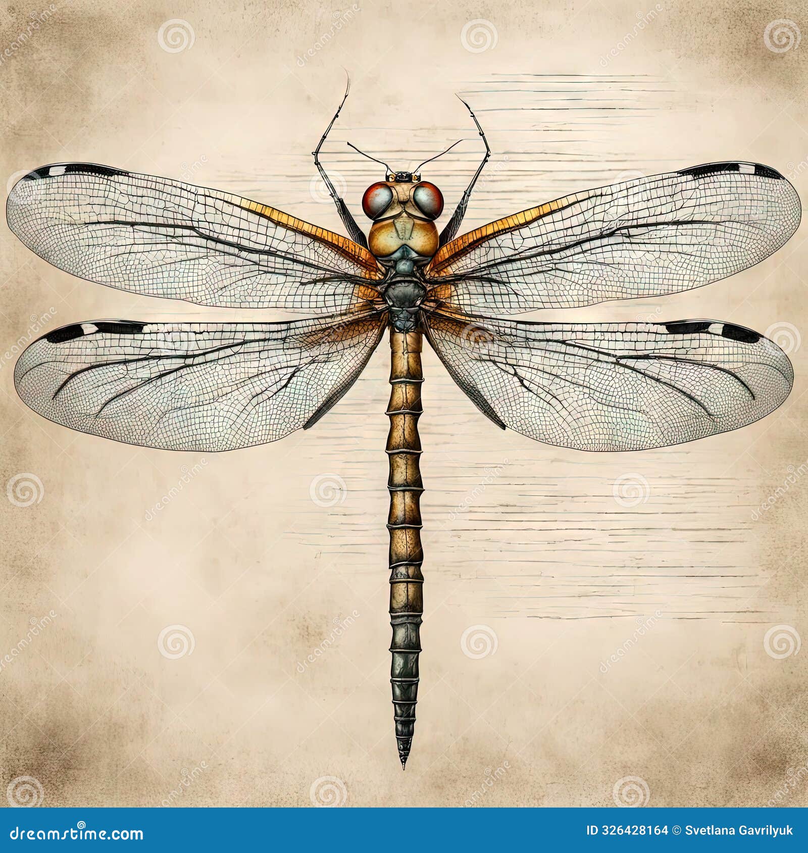 Vintage Dragonfly in the Style of an Ancient Biological Illustration on ...