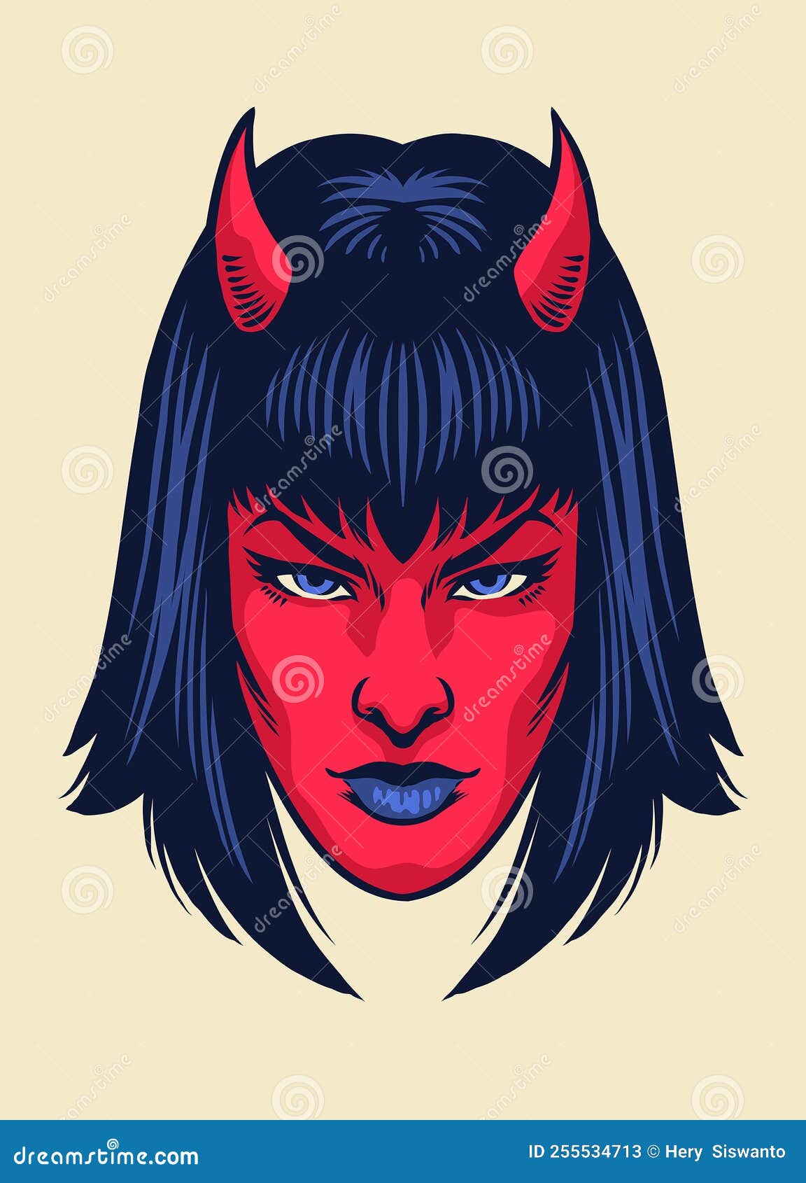 Vintage Drawing of Devil Women Face Stock Vector - Illustration of ...