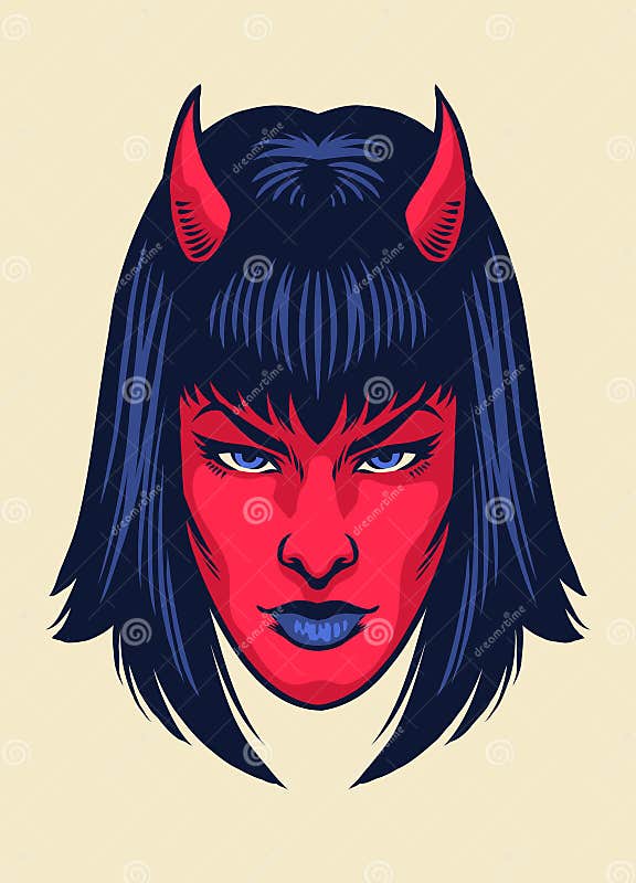 Vintage Drawing of Devil Women Face Stock Vector - Illustration of ...