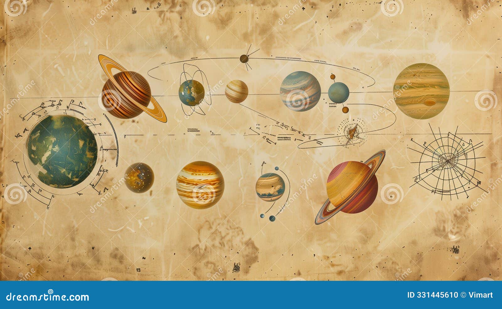 Vintage Drawing of Planets Executed in Classic Engraving Technique ...