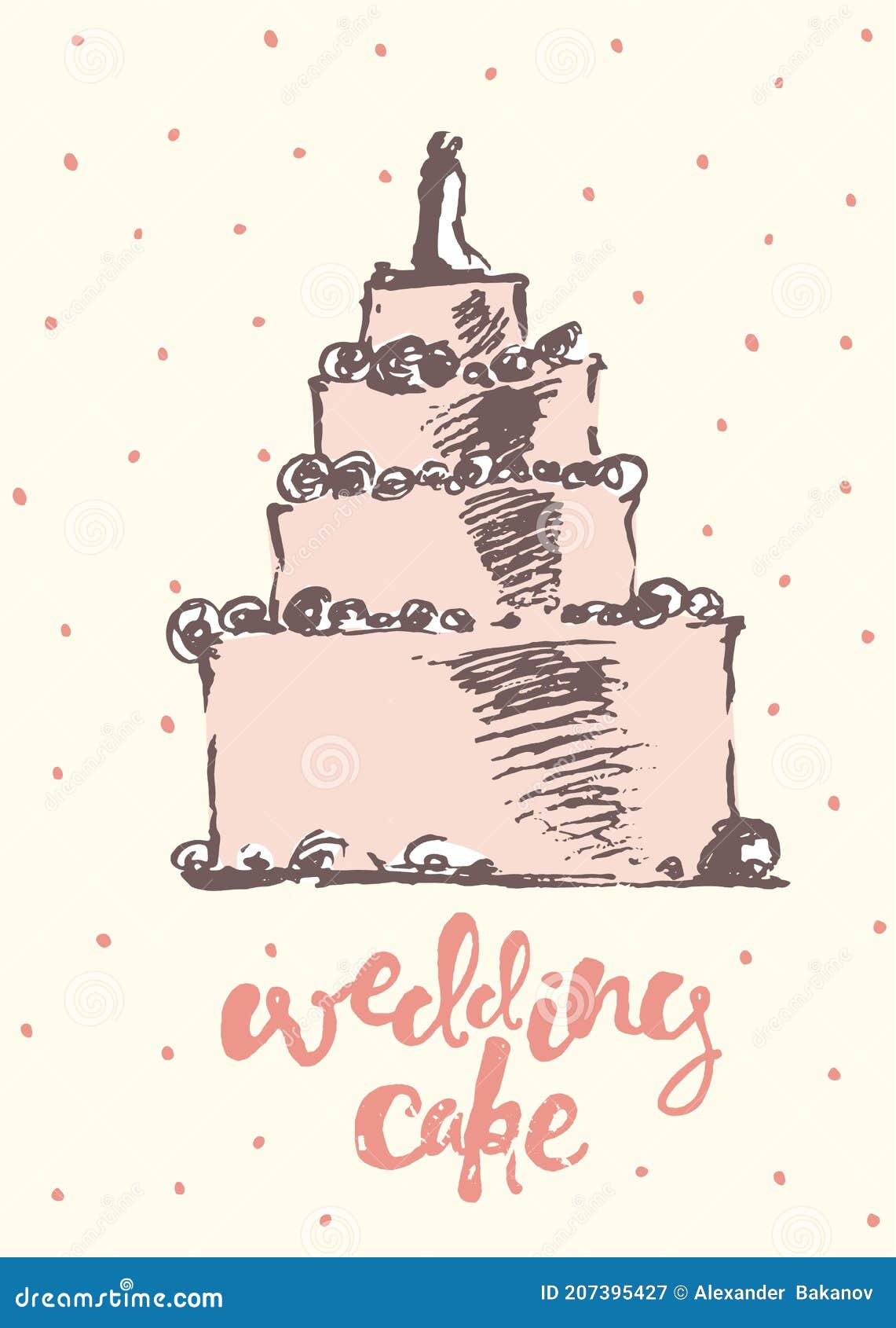 Vintage Drawn Wedding Cake Vector Illustration Stock Illustration ...