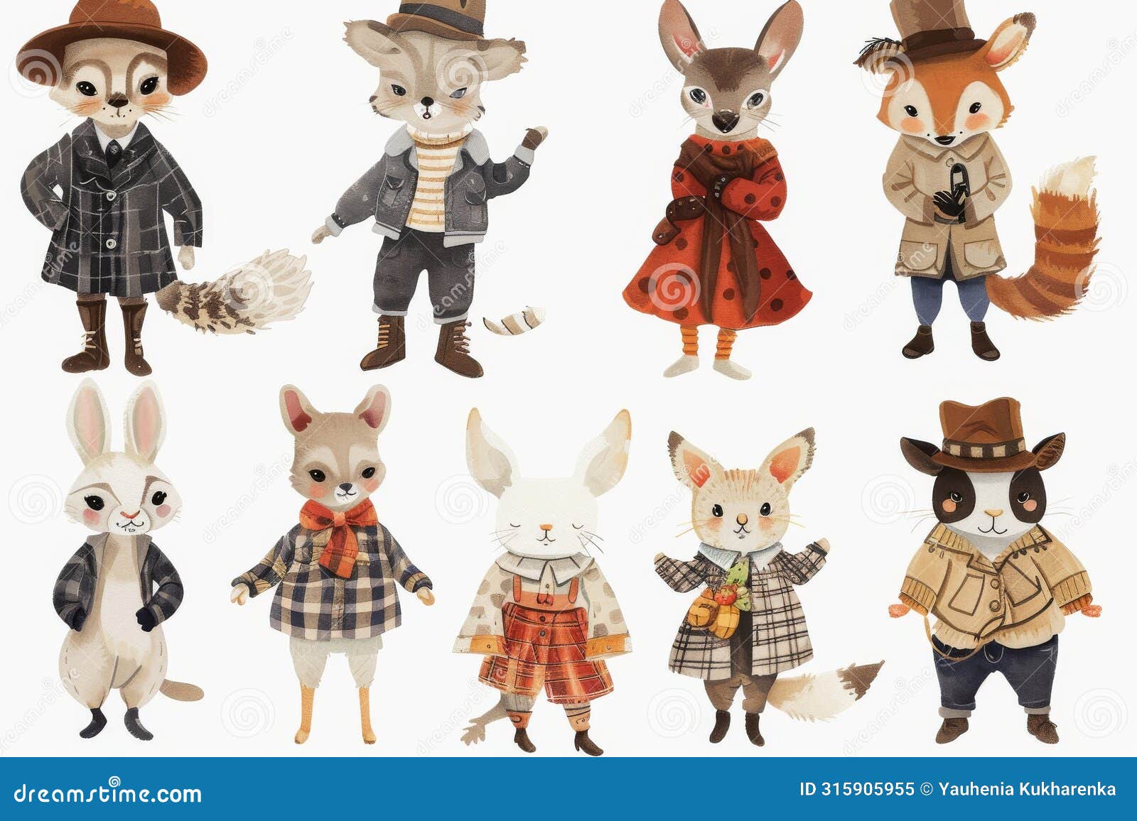 Vintage Dressed Tiny Designer Animals Stock Illustration - Illustration ...