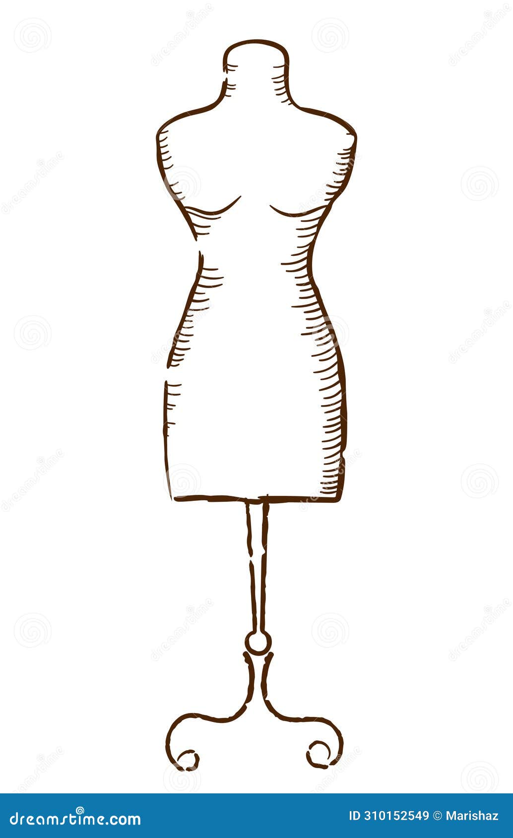 Vintage Dummy Mannequin for Sewing. Hand Drawn in Retro Style Stock ...