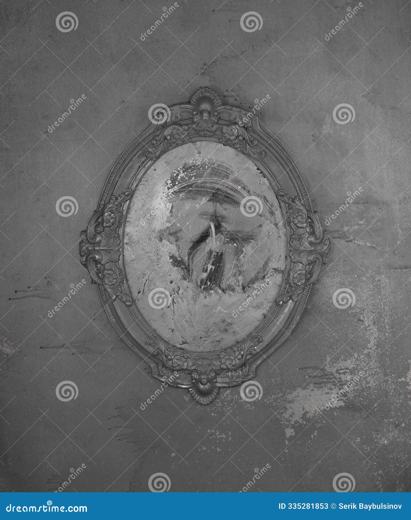 Vintage Dusty Mirror on Concrete Wall Stock Image - Image of mystical ...