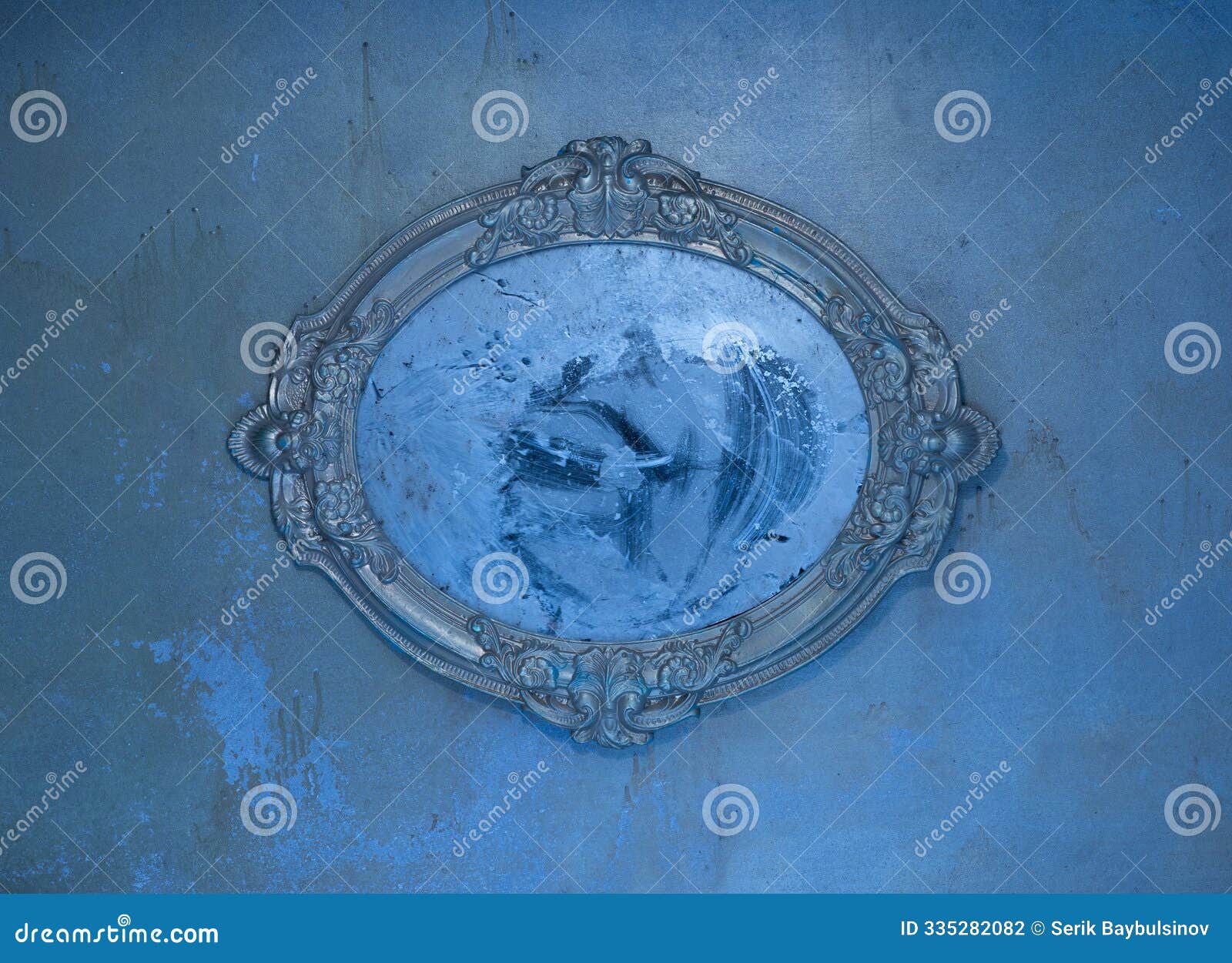 Vintage Dusty Mirror on Concrete Wall Stock Photo - Image of mystical ...