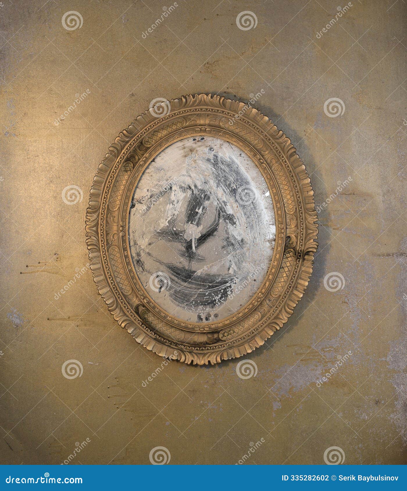Vintage Dusty Mirror on Concrete Wall Stock Photo - Image of haunted ...