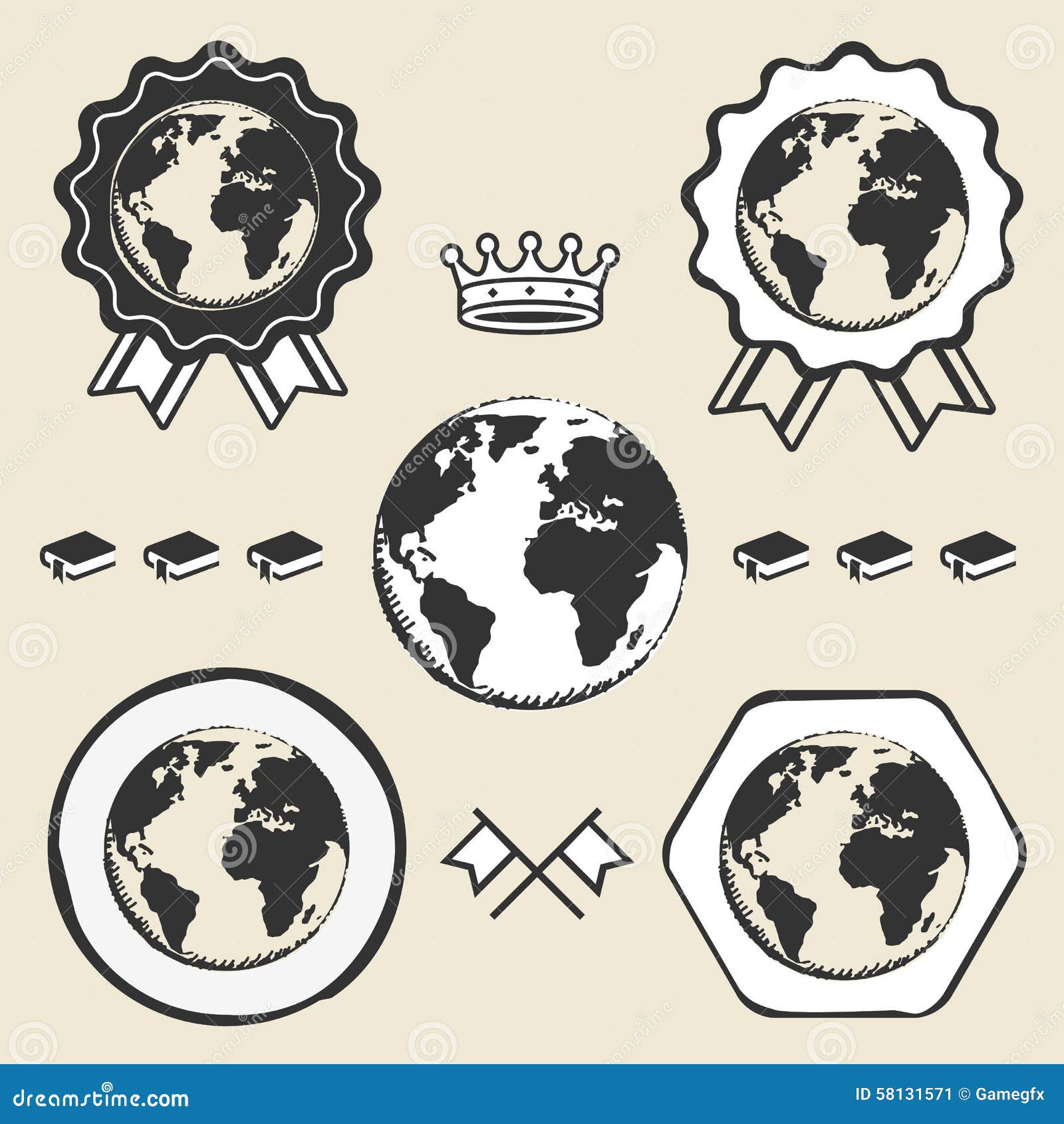 Vintage Earth Icon Symbol Emblem Label Collection Stock Vector ...