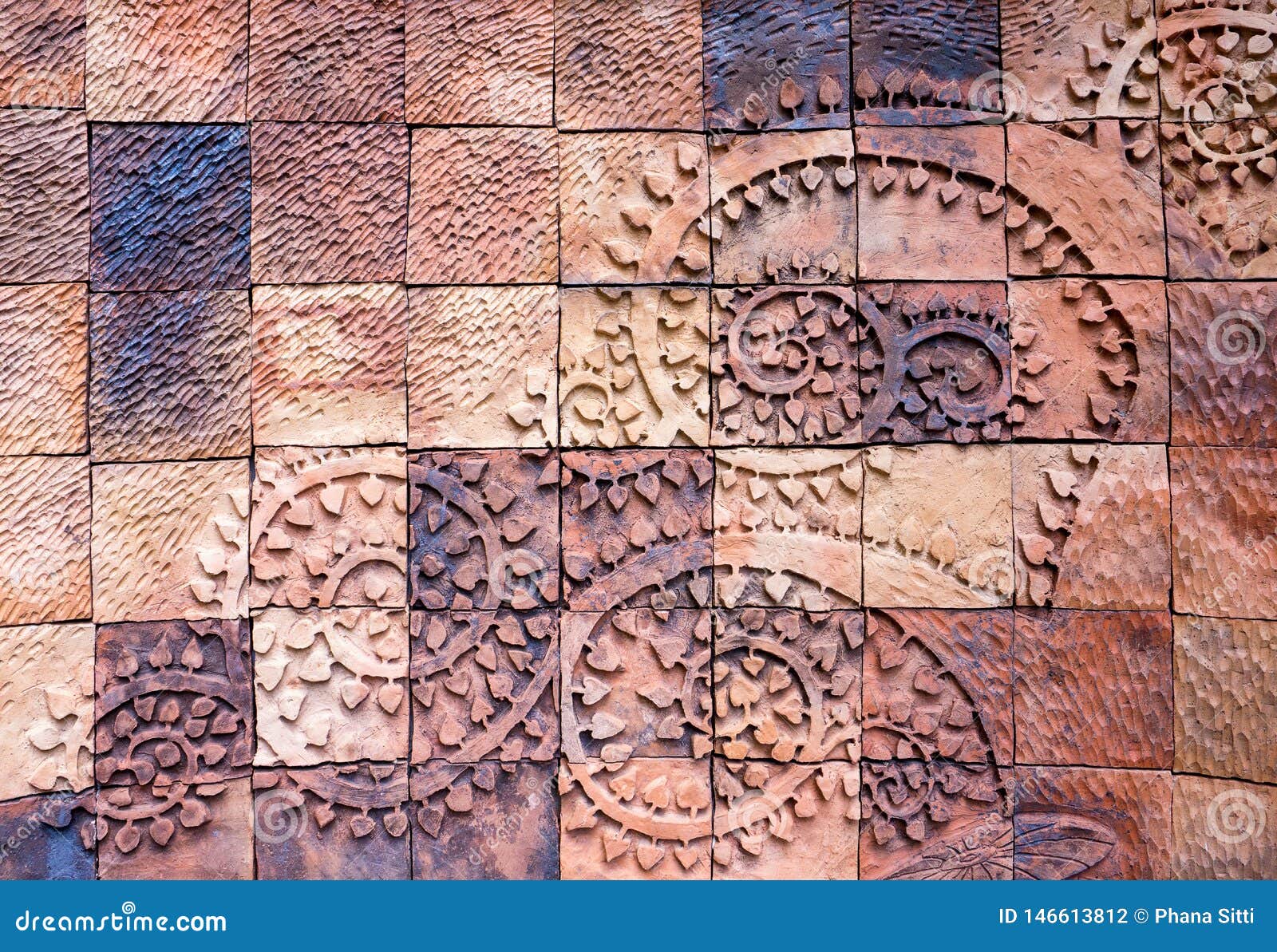 Vintage Earthenware Wall Tiles With Tree Branches Patterns Handcraft ...