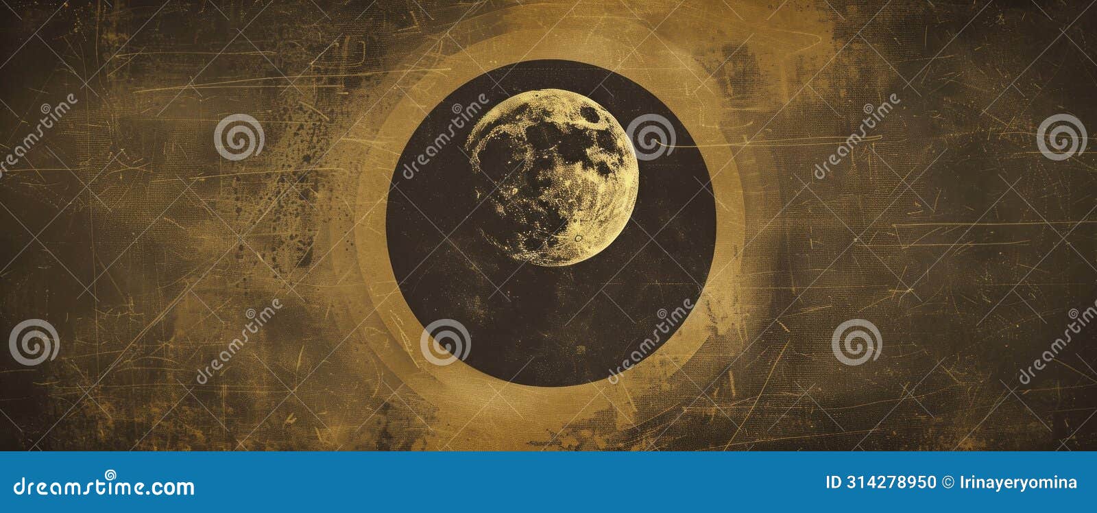 Vintage Eclipse Illustration with Sun and Moon Alignment Stock Photo ...