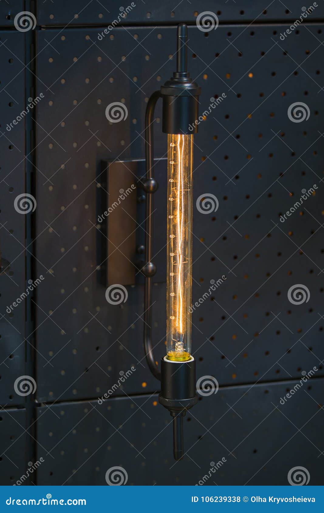 Vintage Edison Lamp - Thermometer, Wall Lamp on a Black Metal Panel ...