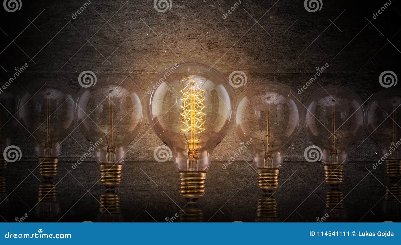 Vintage Edison Light Bulbs on Dark Background. Stock Image - Image of ...