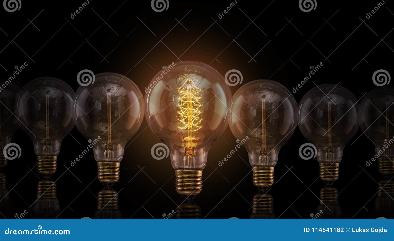 Vintage Edison Light Bulbs on Dark Background. Stock Photo - Image of ...