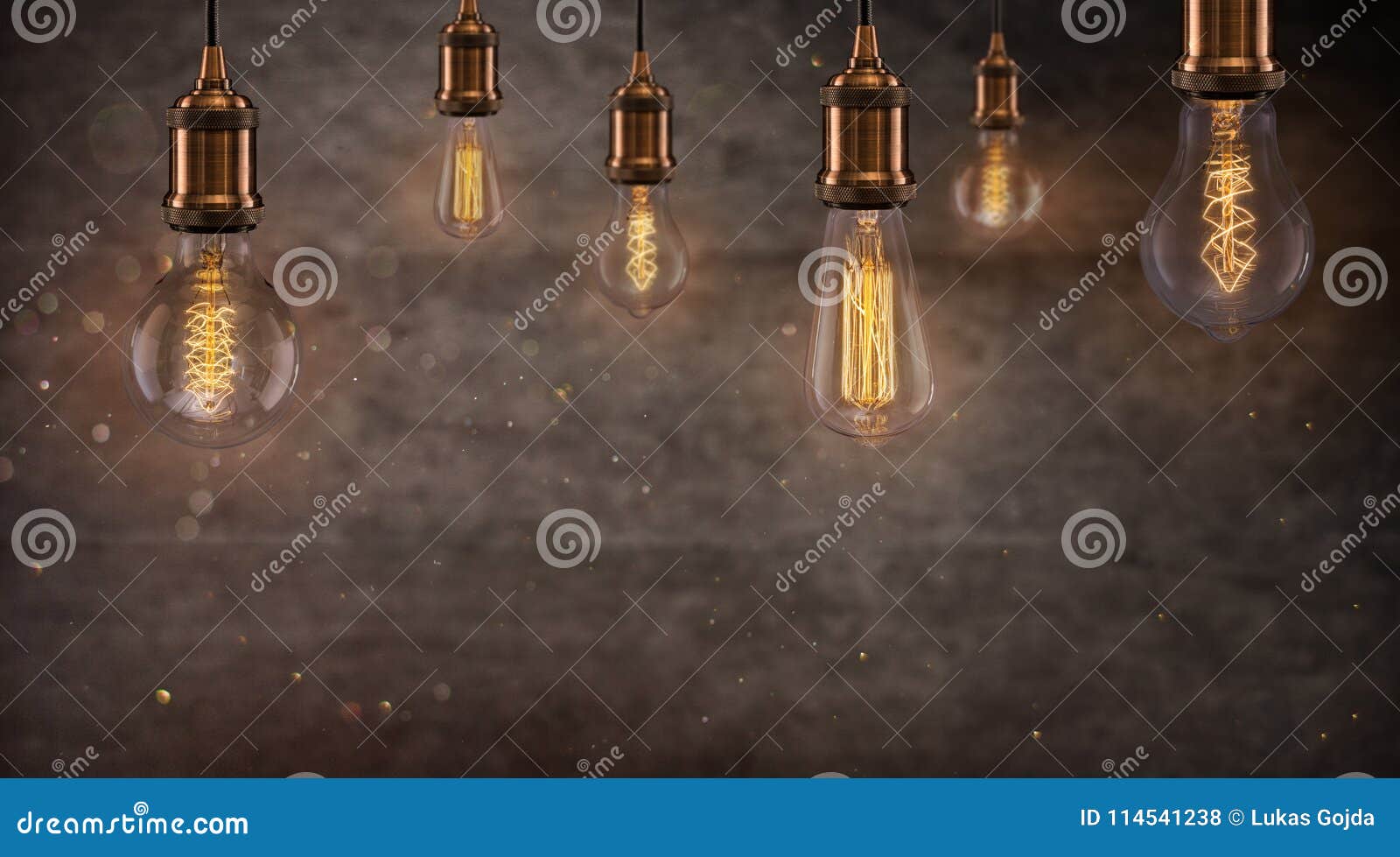 Vintage Edison Light Bulbs on Dark Background. Stock Photo - Image of ...