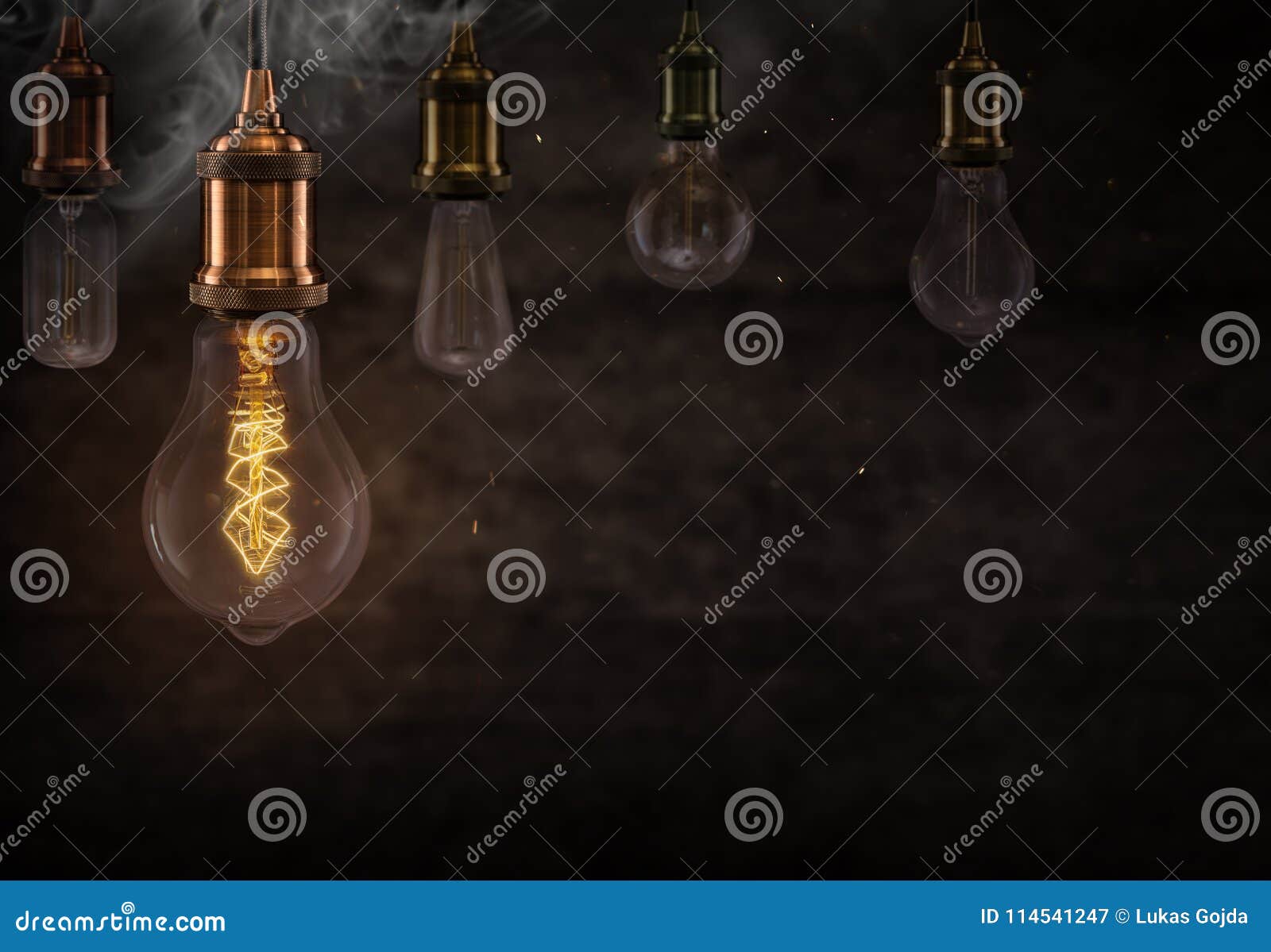 Vintage Edison Light Bulbs on Dark Background. Stock Image - Image of ...