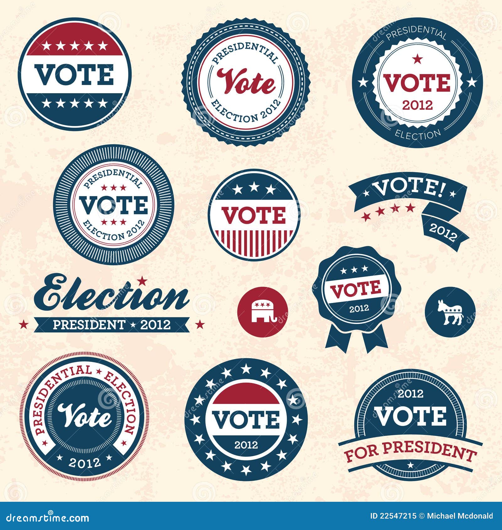 Vintage election badges editorial image. Illustration of democracy ...