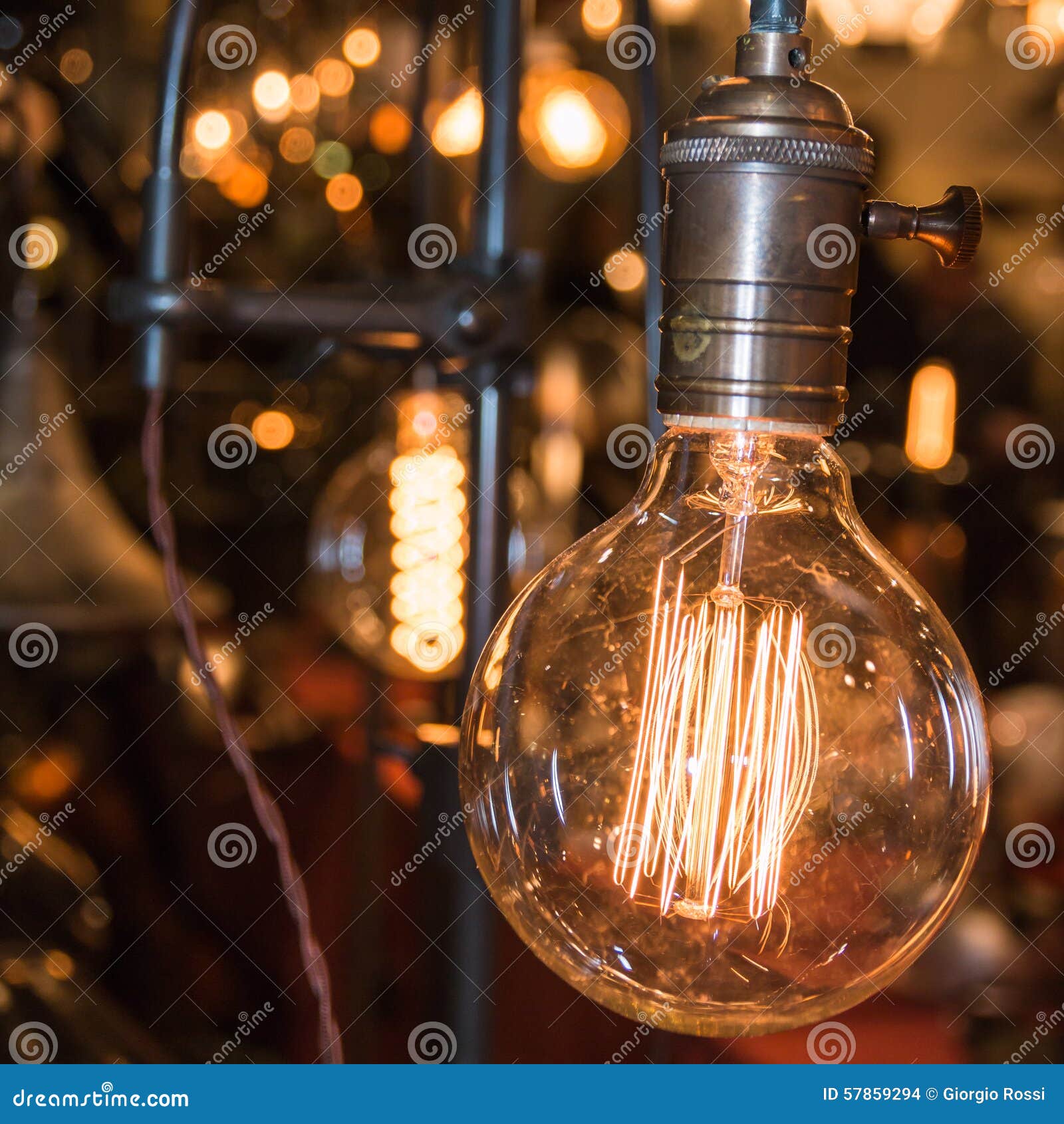 Vintage Electric Carbon Light, Amber Bulb Filament Stock Photo - Image ...