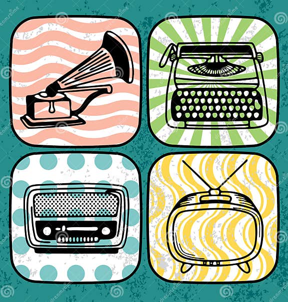Vintage electric icon set stock illustration. Illustration of graphic ...