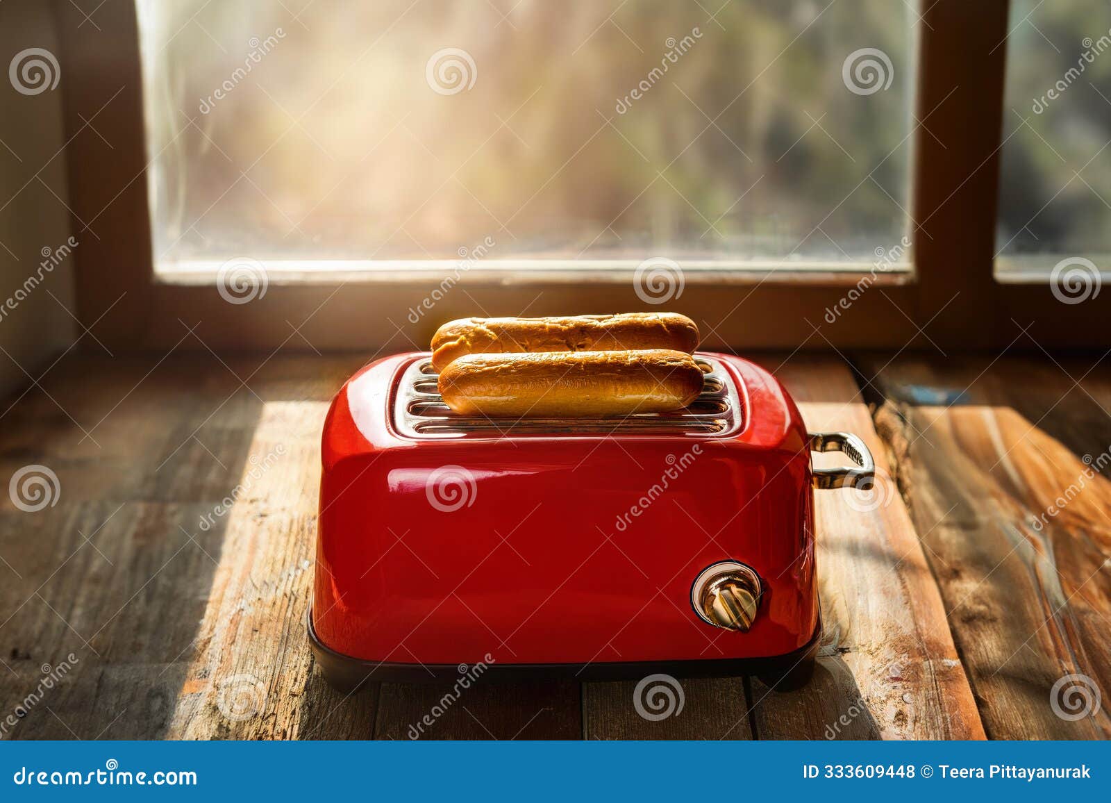 Vintage Electric Toaster with Hot Dogs on the Table, Space for Text ...