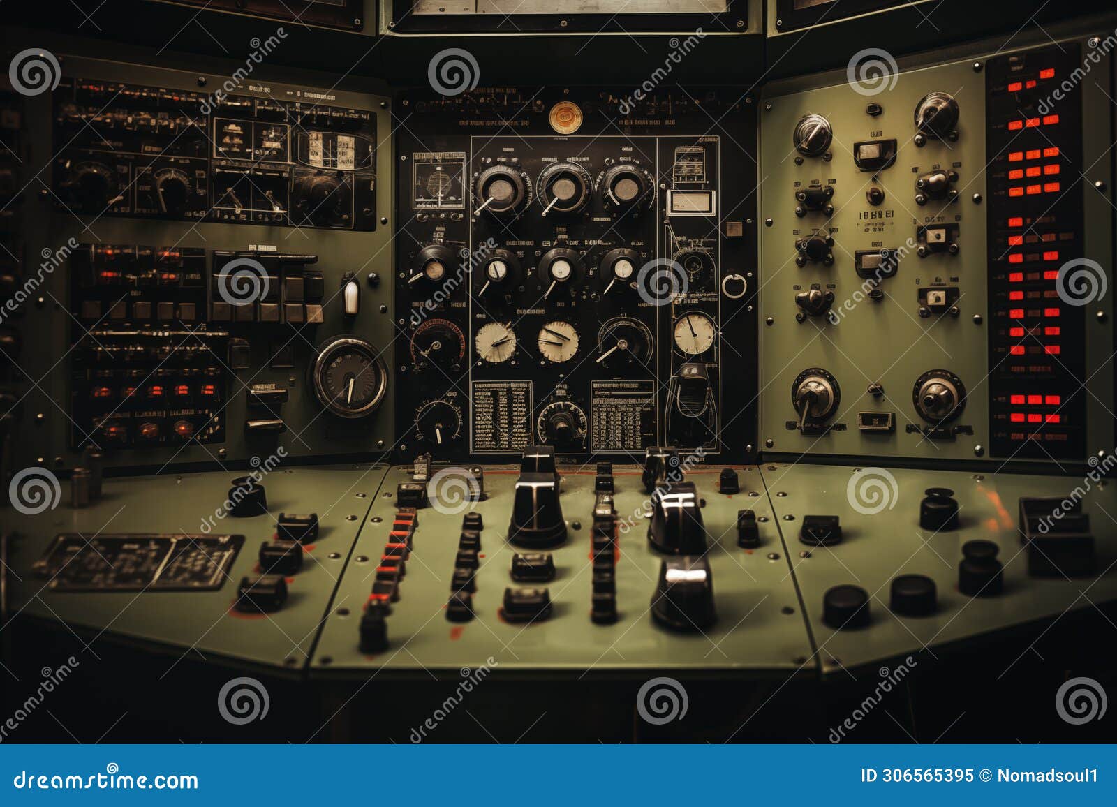 Vintage Electrical Control Panel with Buttons and Gauges. Generative AI ...