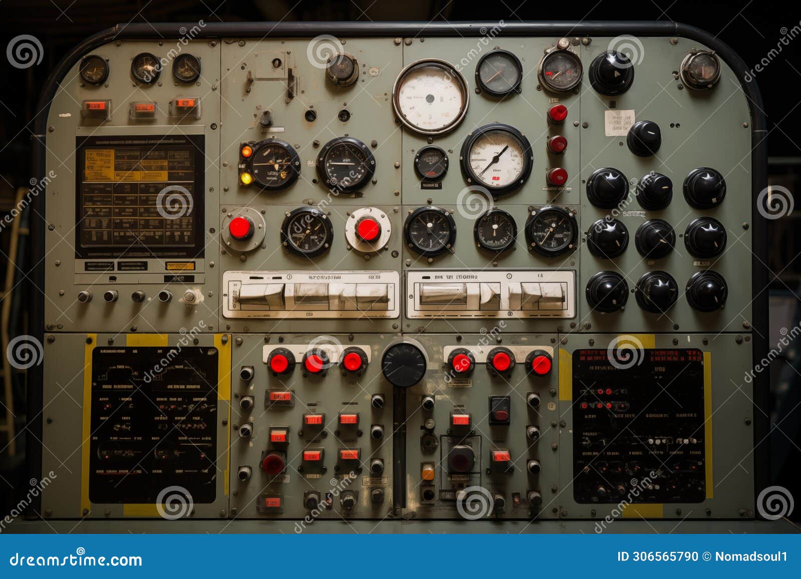 Vintage Electrical Control Panel with Buttons and Gauges. Generative AI ...