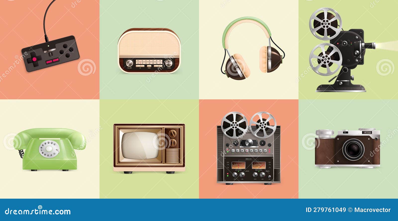 Vintage Electronics Square Compositions Stock Vector - Illustration of ...