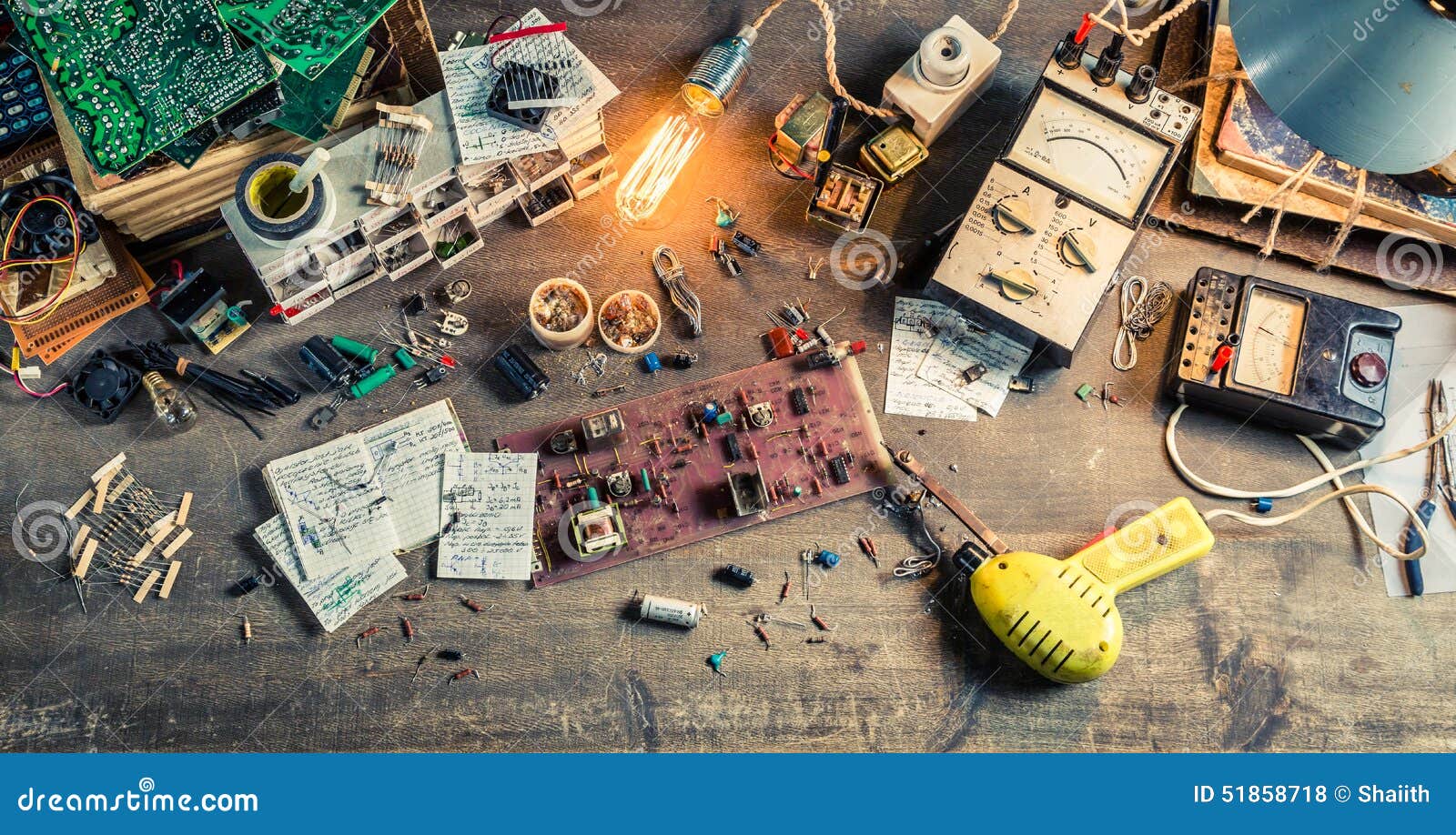 Vintage Electronics Workplace in Laboratory Stock Photo - Image of ...