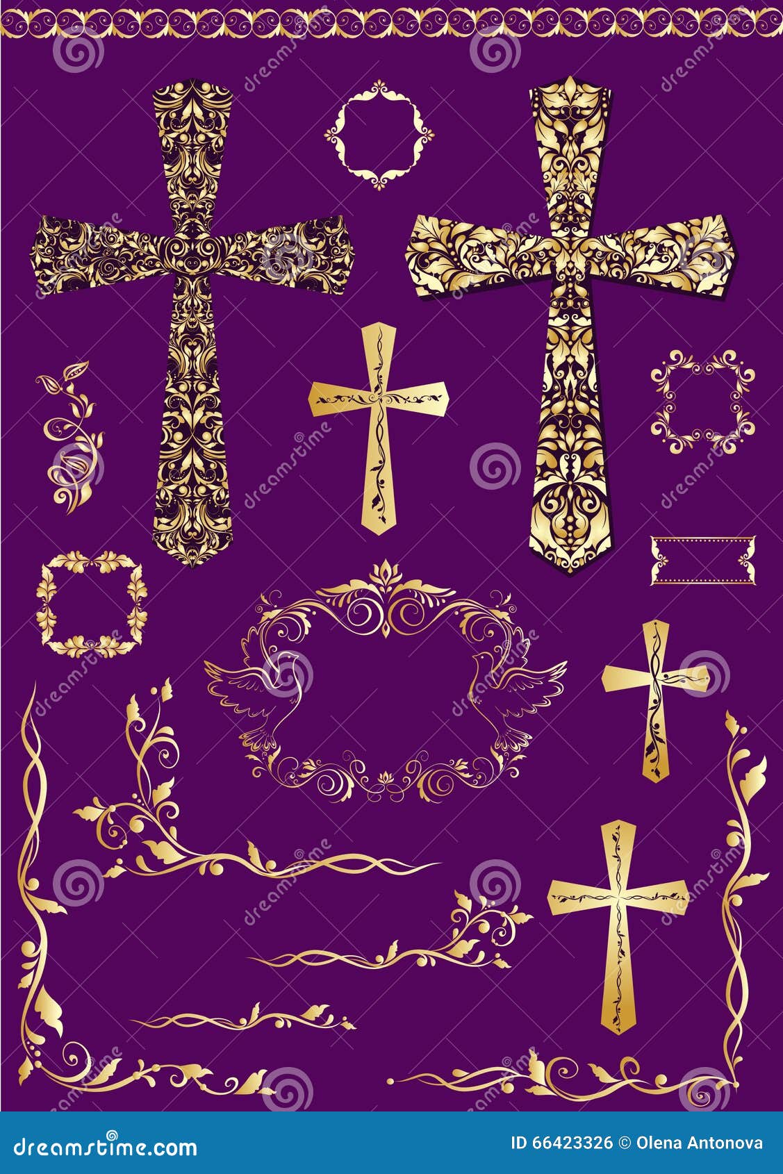 Vintage Elements and Golden Crosses for Easter Design Stock Vector ...