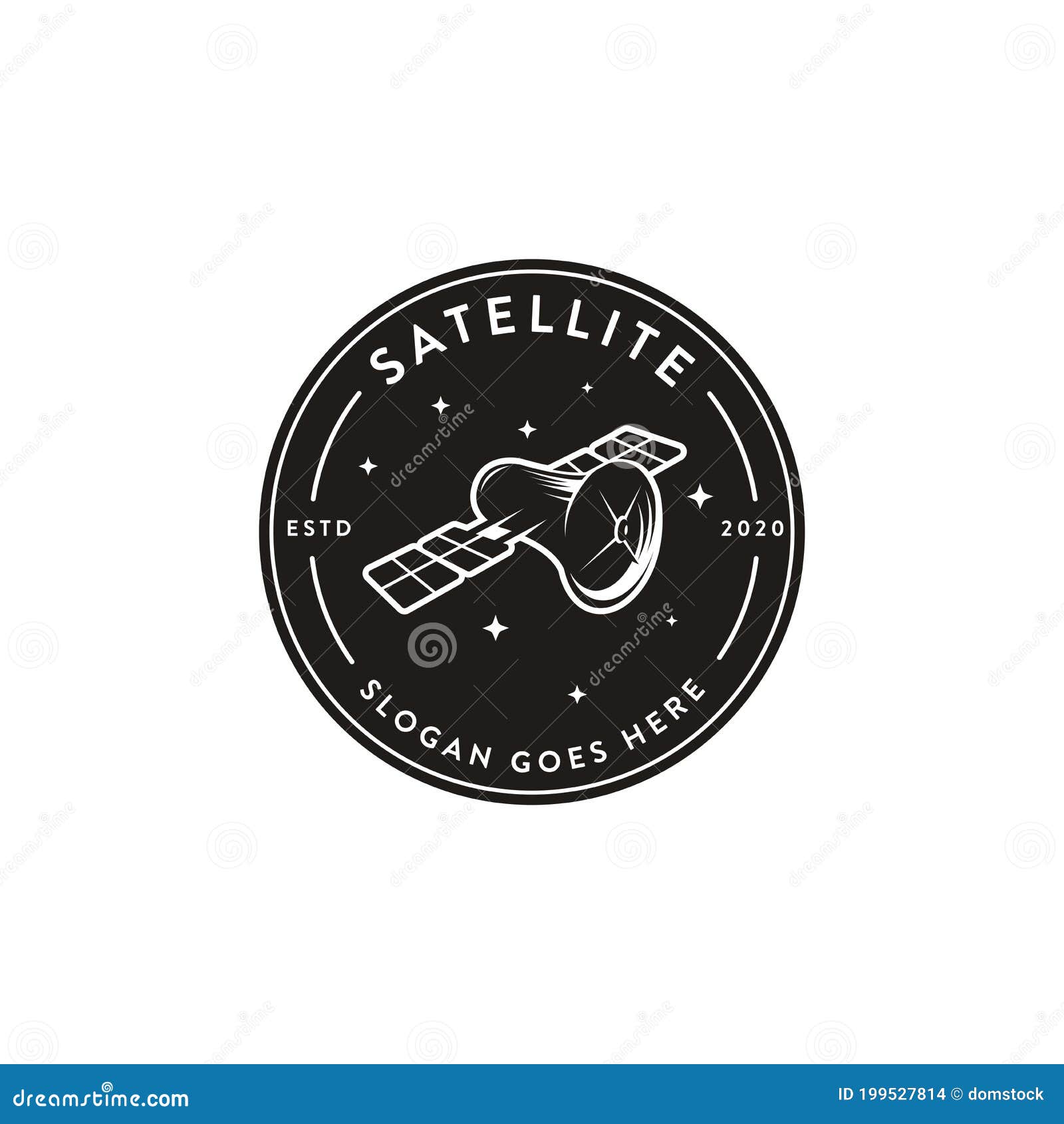 Vintage Emblem Label Space Satellite Logo Icon Vector Illustration ...