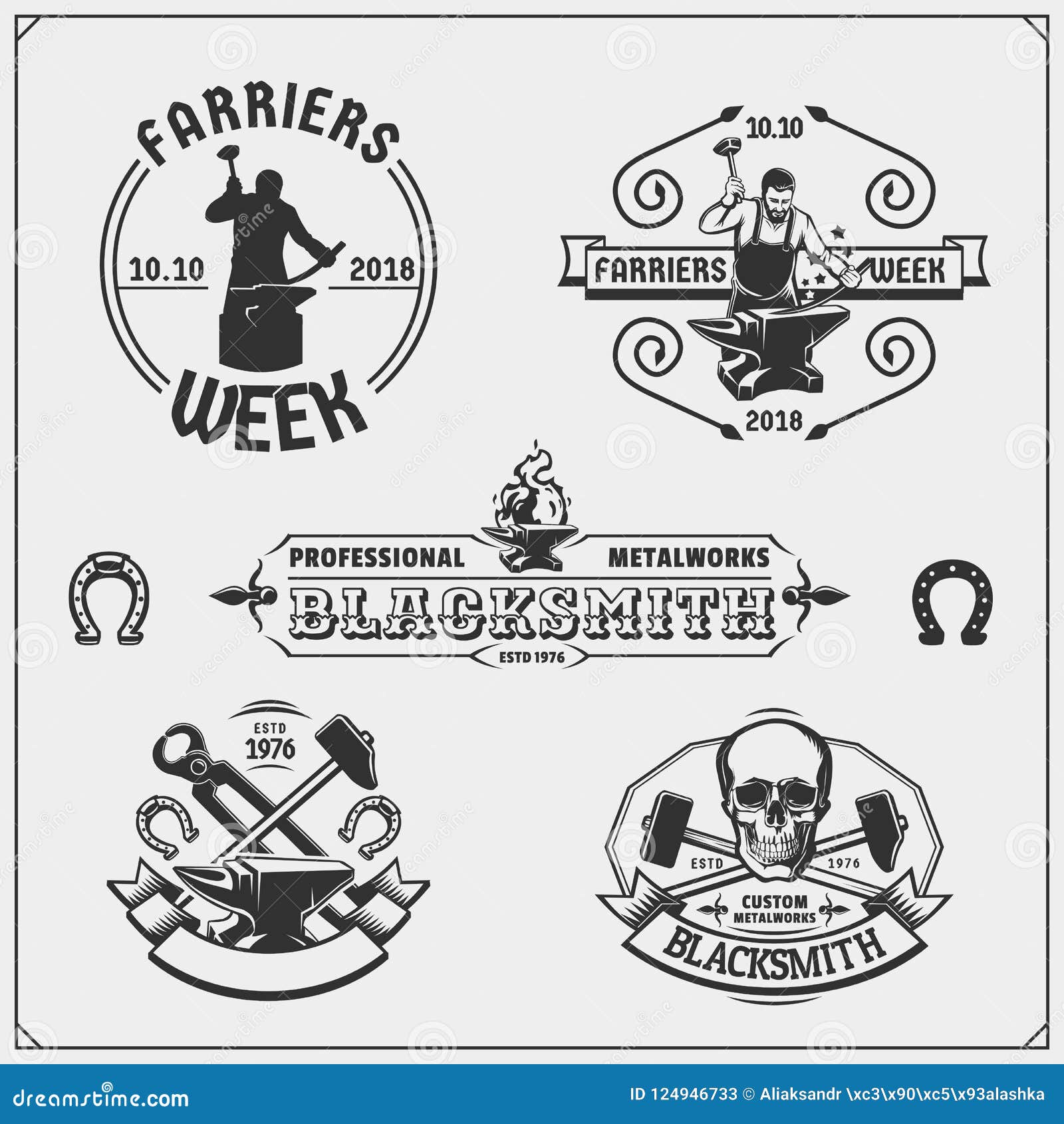 Forge, Blacksmith Logo Or Label. Blacksmithing Set Of Emblems Cartoon ...