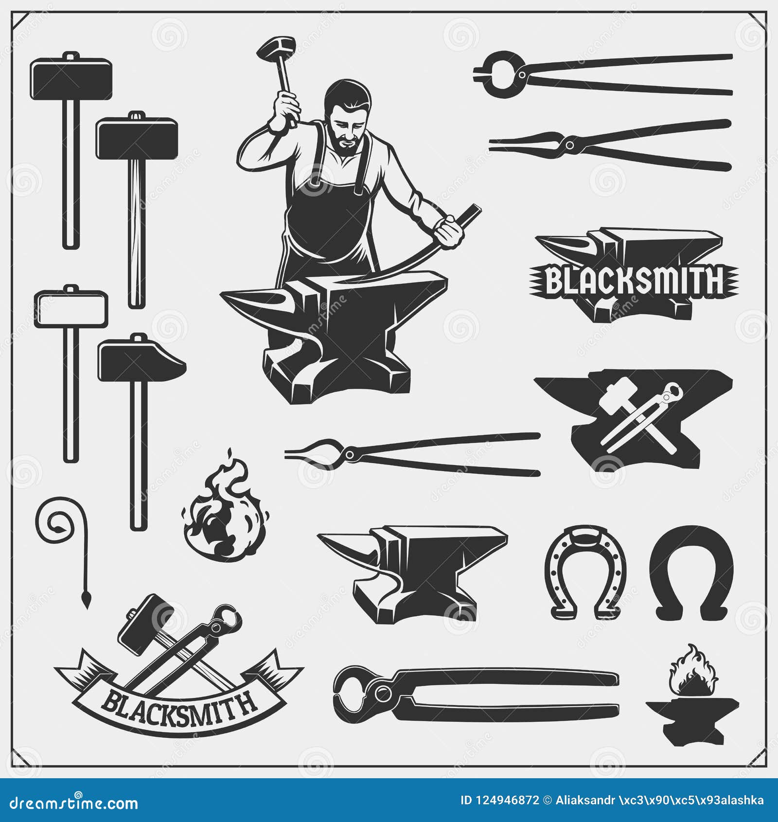 Vintage Emblems for Forge. Blacksmith Labels, Badges and Design ...