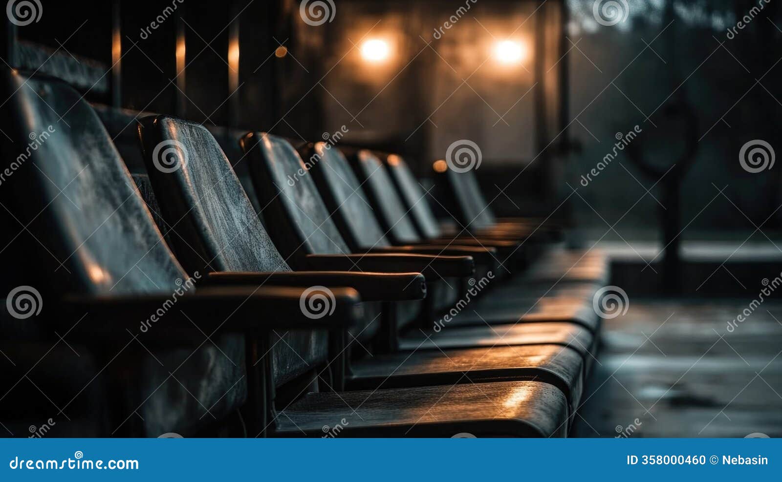 Vintage Empty Bus Stop Seats in Dim Evening Light Stock Photo - Image ...
