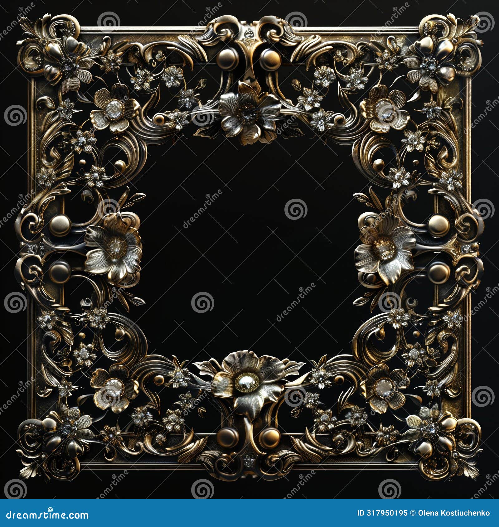 A Vintage Empty Gold Frame Embedded with Diamonds Stock Illustration ...