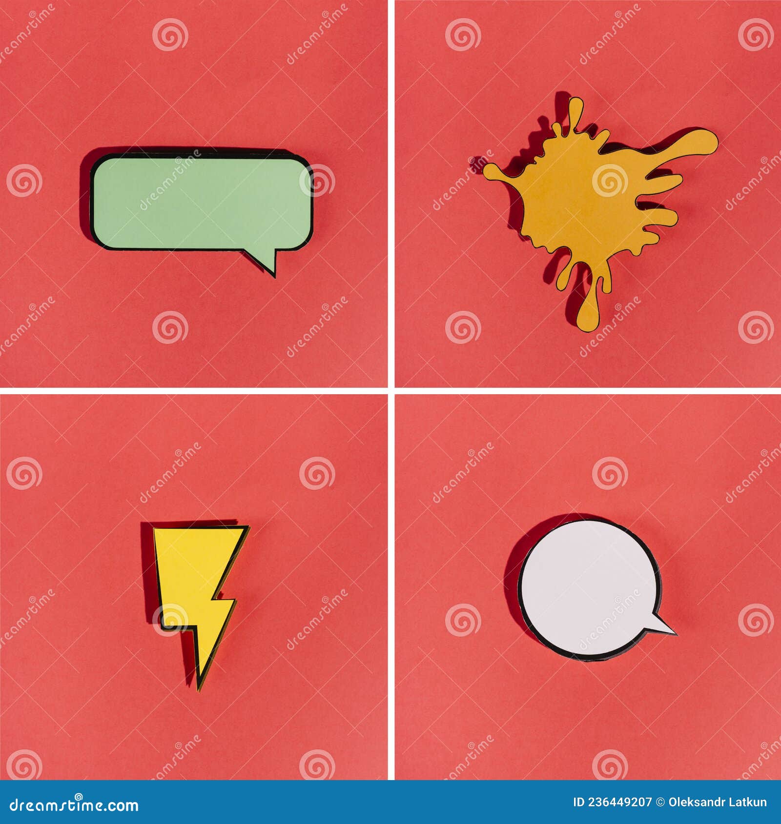 Vintage Empty Text Bubble Set with Different Shapes Red Background ...