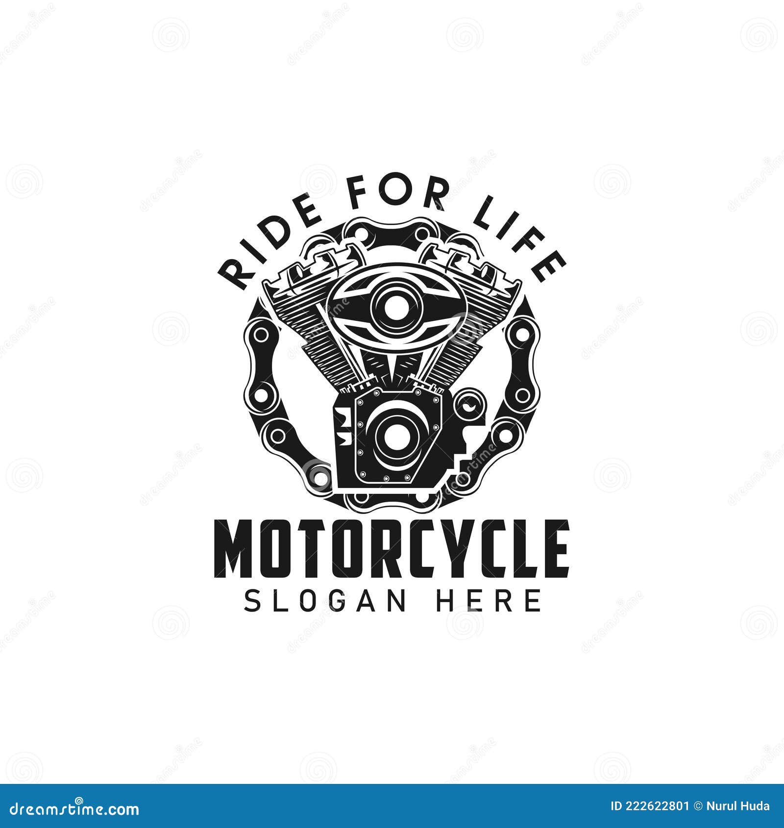 Vintage Engine And Chain Logo Design,motorcycle Logo,monochrome Logo ...