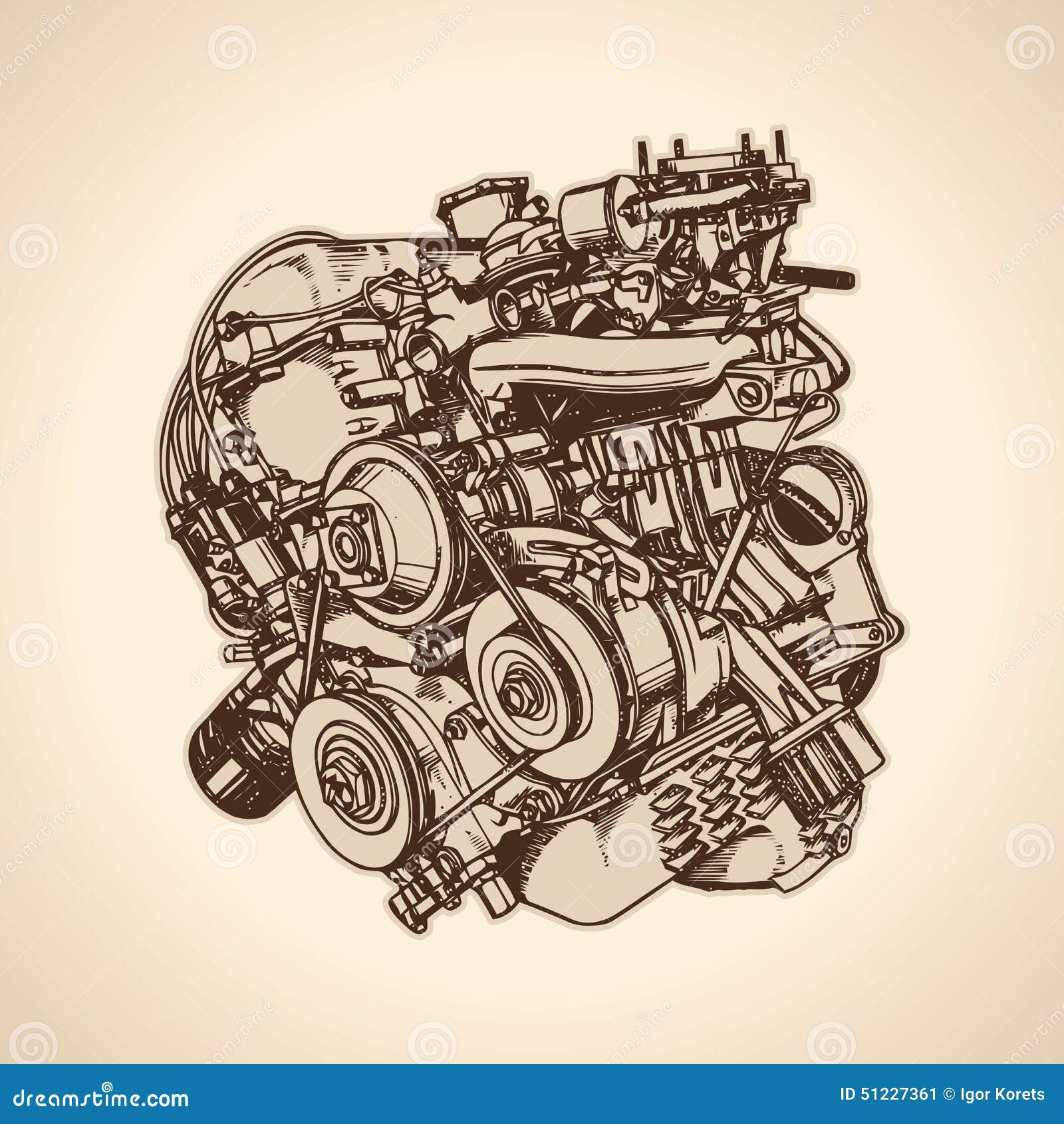 Vintage Engine, Old Picture. Vector | CartoonDealer.com #51227361