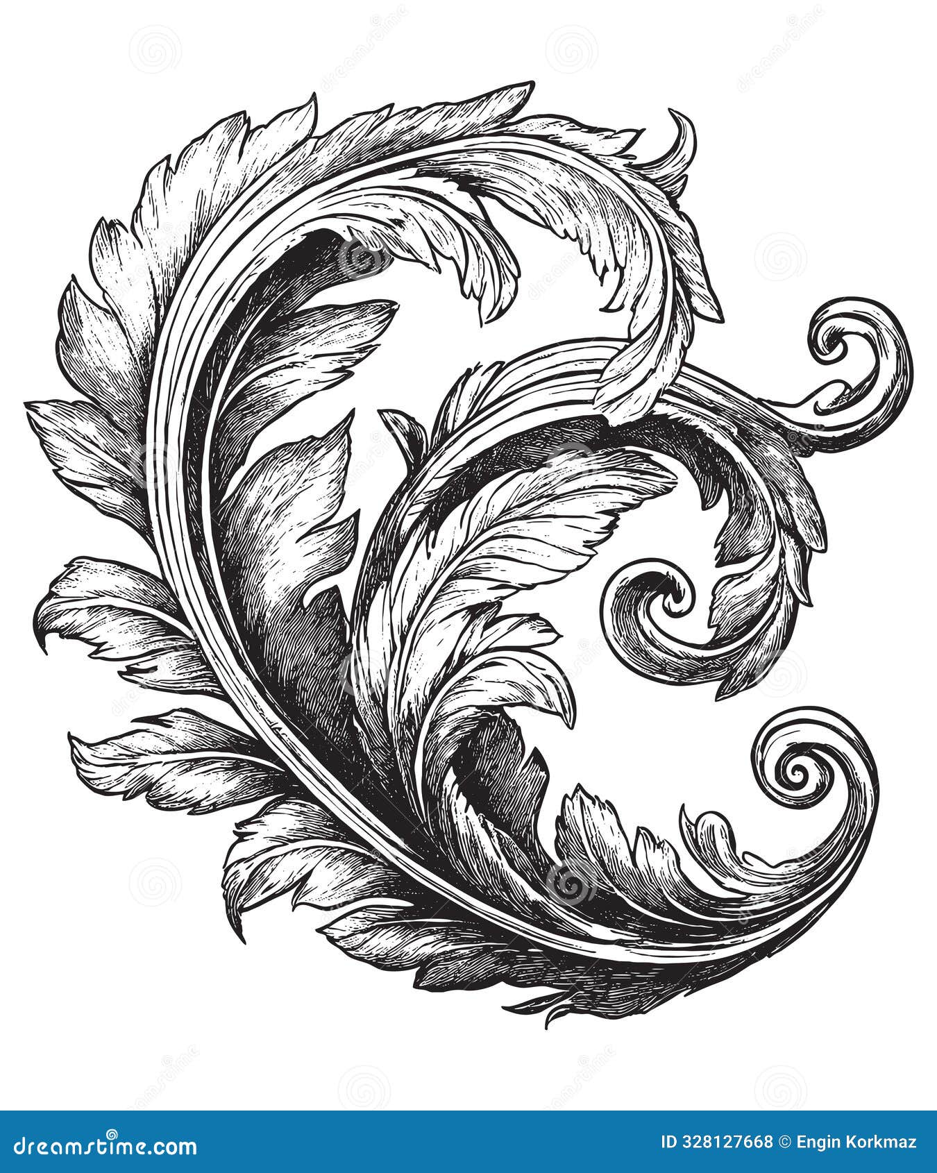 Vintage Engraving of Acanthus Scroll, Floral Decorative Design Element ...