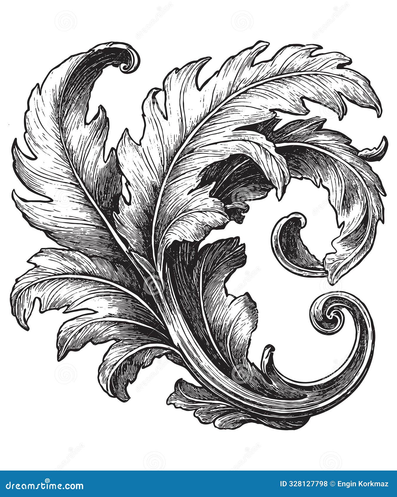 Vintage Engraving of Acanthus Scroll, Floral Decorative Design Element Stock Illustration ...