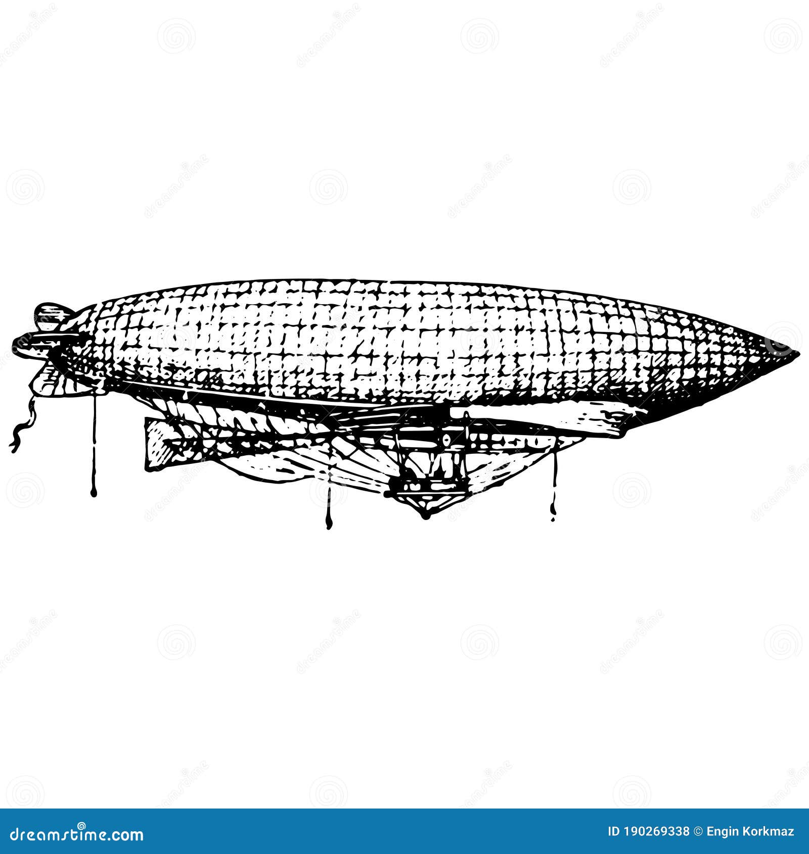 Vintage Engraving of an Airship, Dirigible Aircraft Stock Vector ...