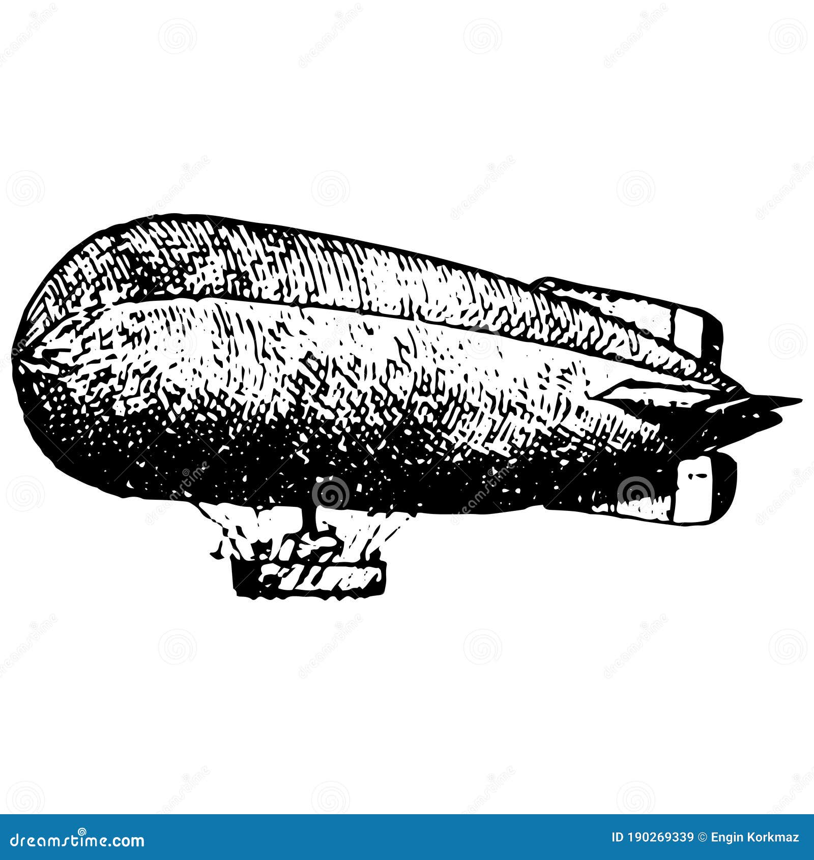 Vintage Engraving Of An Airship, Dirigible Aircraft Cartoon Vector ...