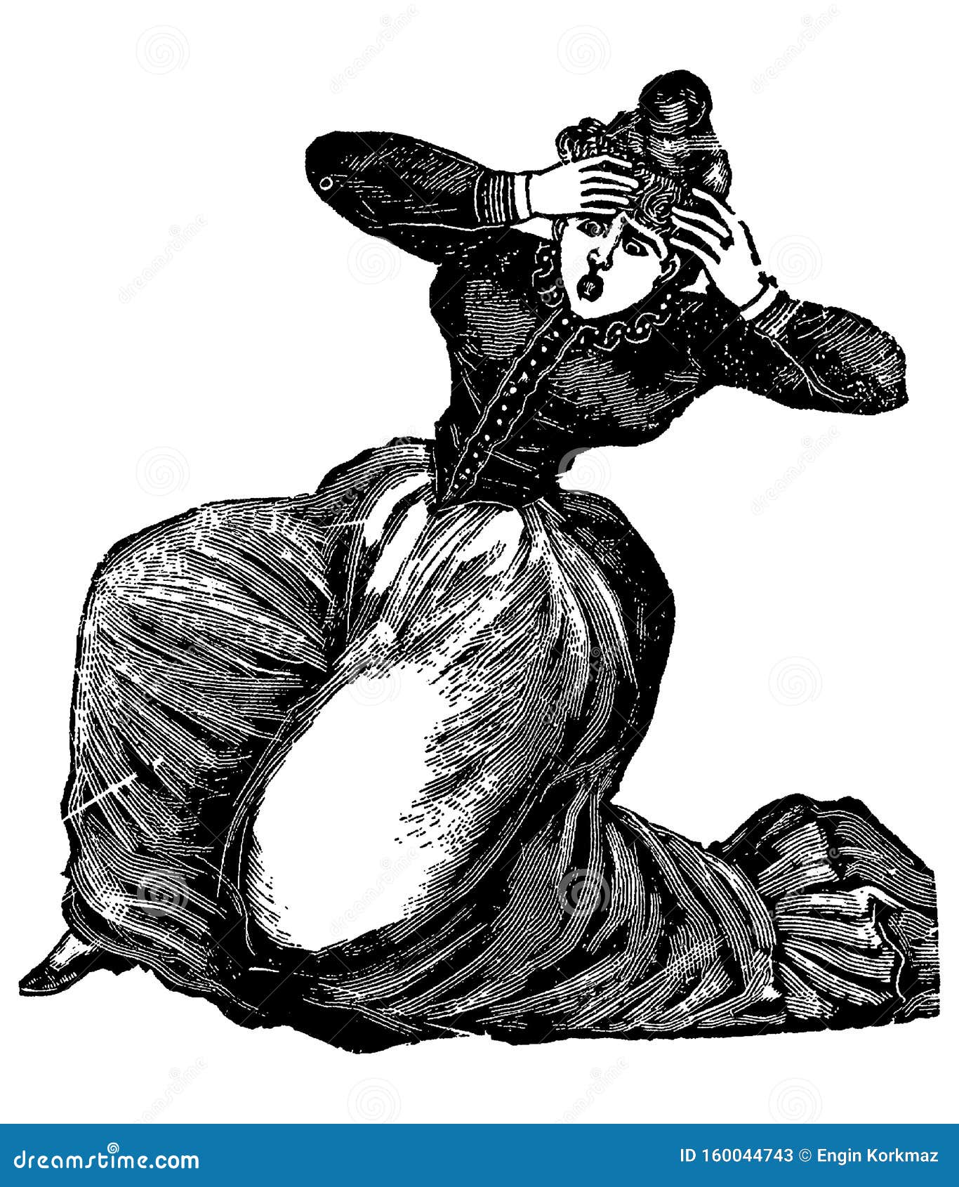 Vintage Engraving of a Lady in Panic Stock Vector - Illustration of ...