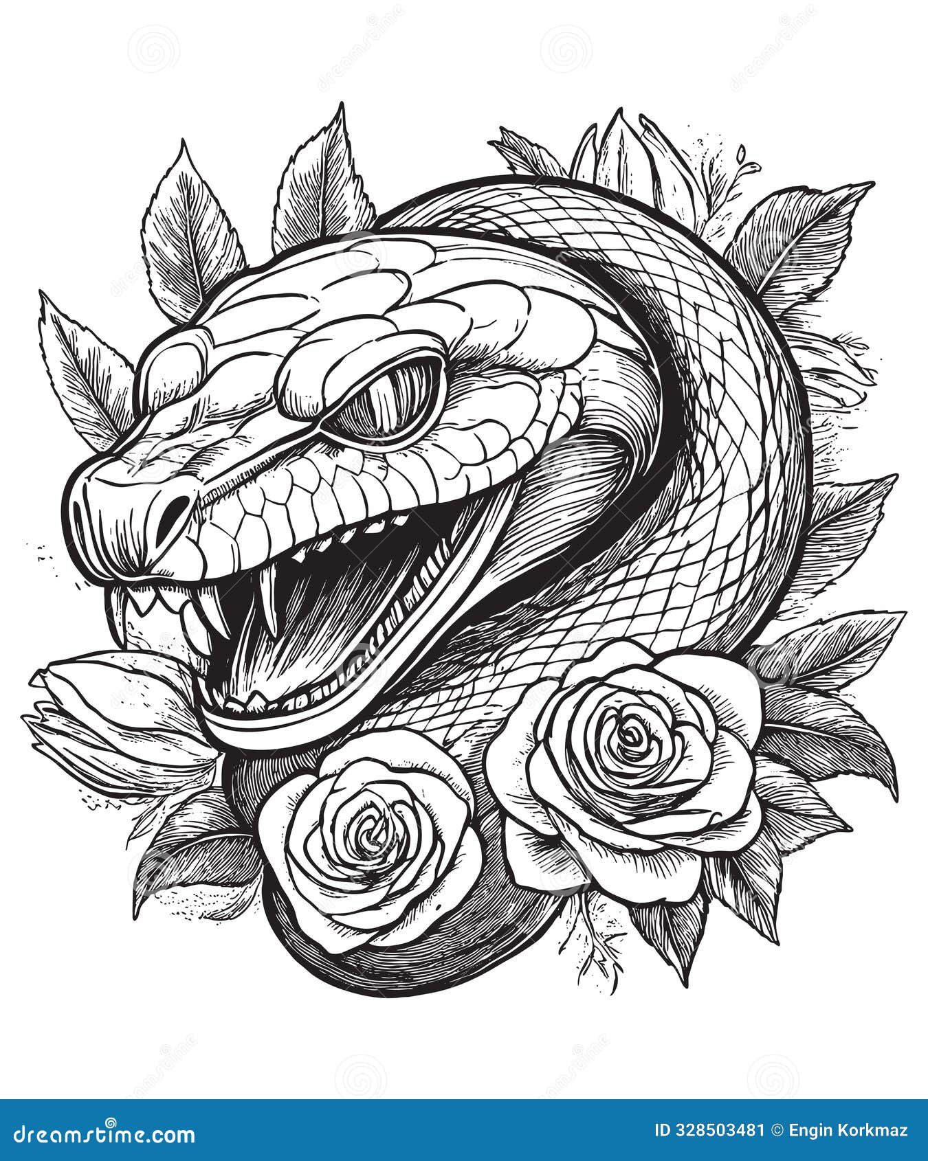 Engraving Of A Snake On A White Background. Stock Photo | CartoonDealer ...