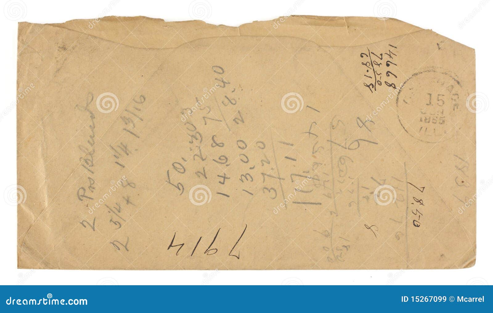 Vintage Envelope Back Used for Math Stock Image - Image of distressed ...