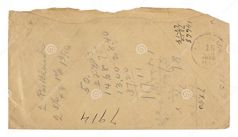 Vintage Envelope Back Used for Math Stock Image - Image of distressed ...