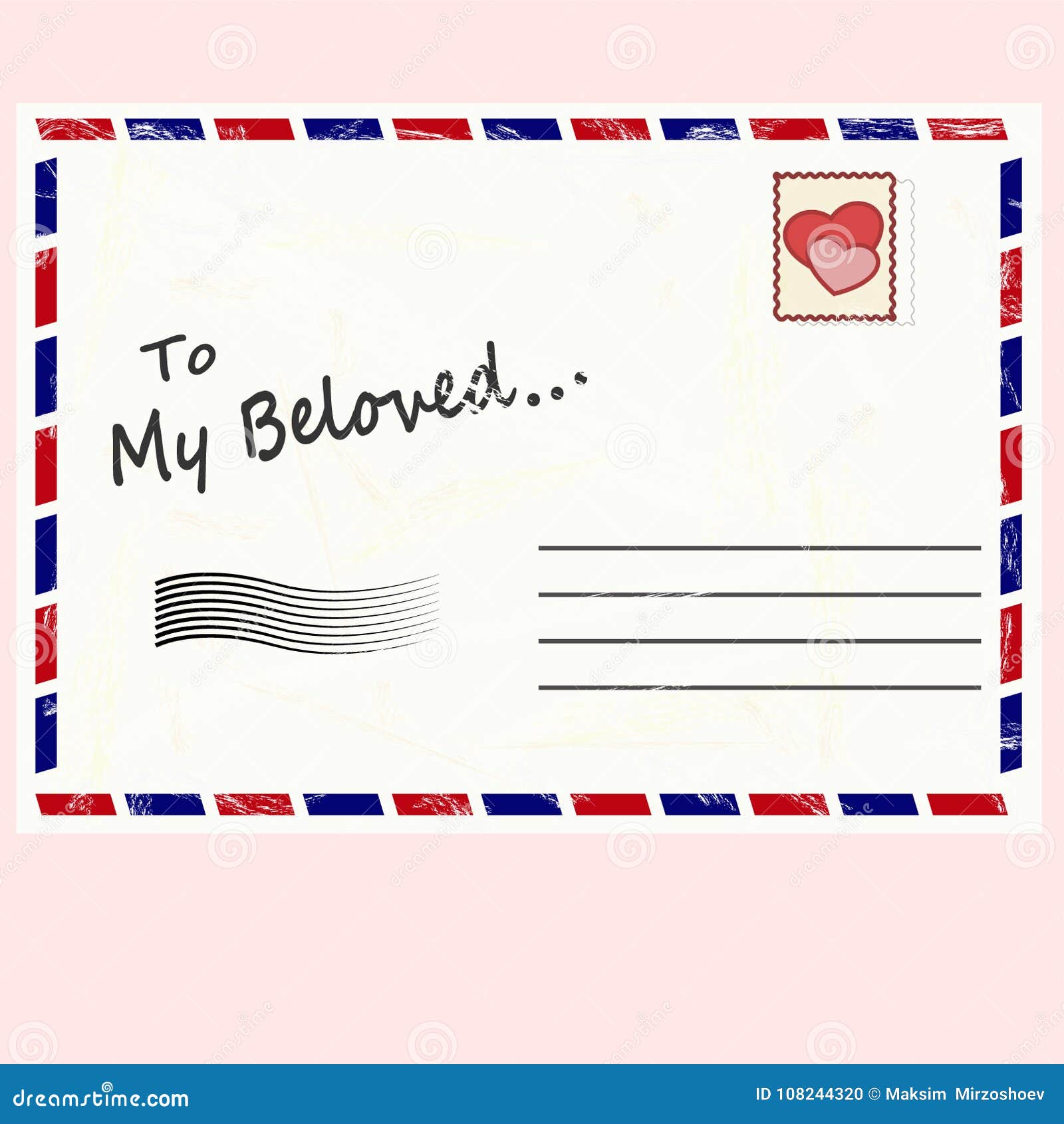 Vintage Envelope with Heart Stamp Stock Illustration - Illustration of ...